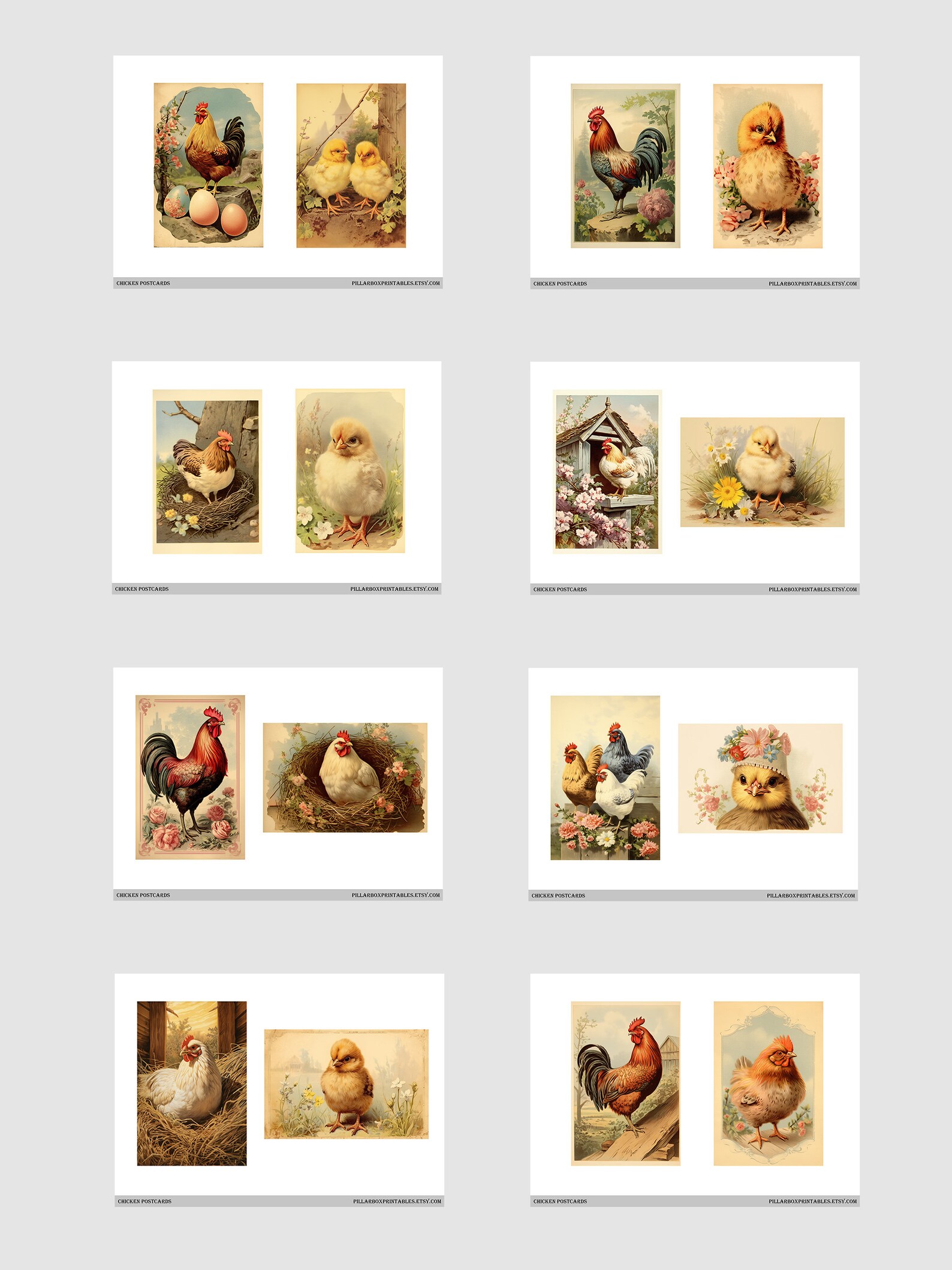 Chicken Postcard Printables // 30 Vintage Inspired Fussy Cut Images ...