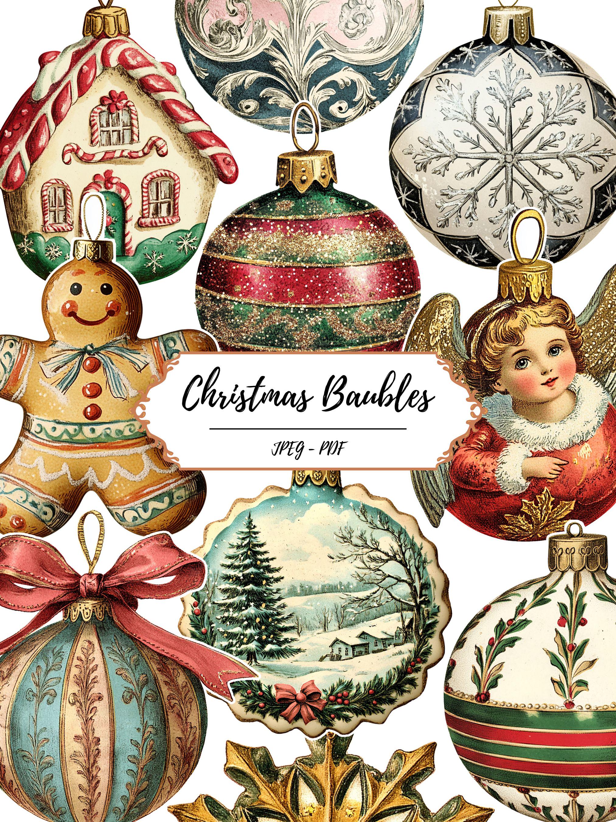 Christmas Baubles Printable Pages // 60 Vintage Inspired Images // Xmas ...