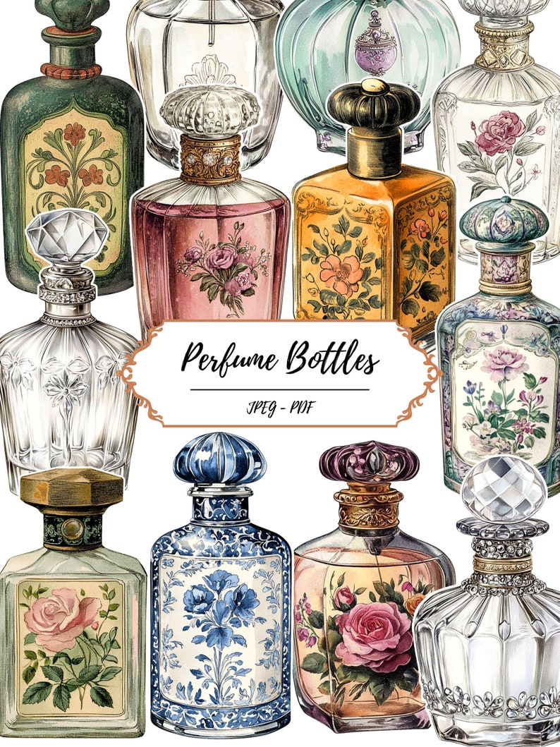 Perfume Bottles Printable Pages // 60 Vintage Inspired Fussy Cut Pages ...