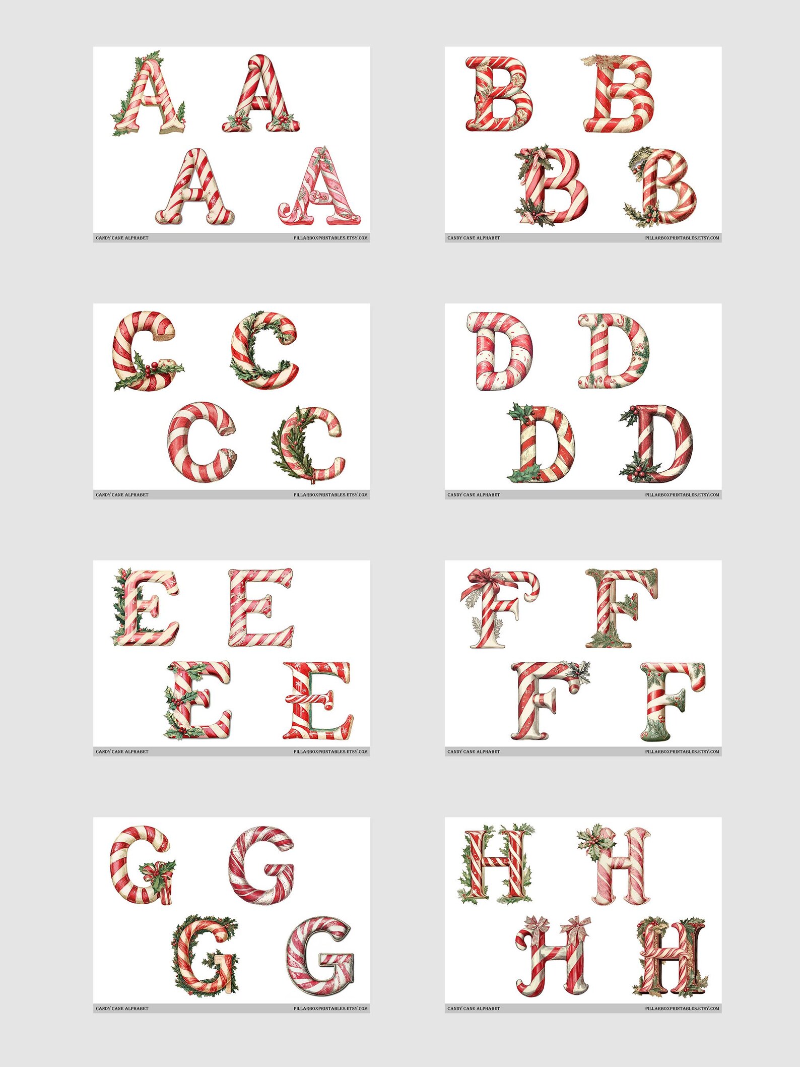 Candy Cane Alphabet Printable Pages // 104 Fussy Cut Images ...