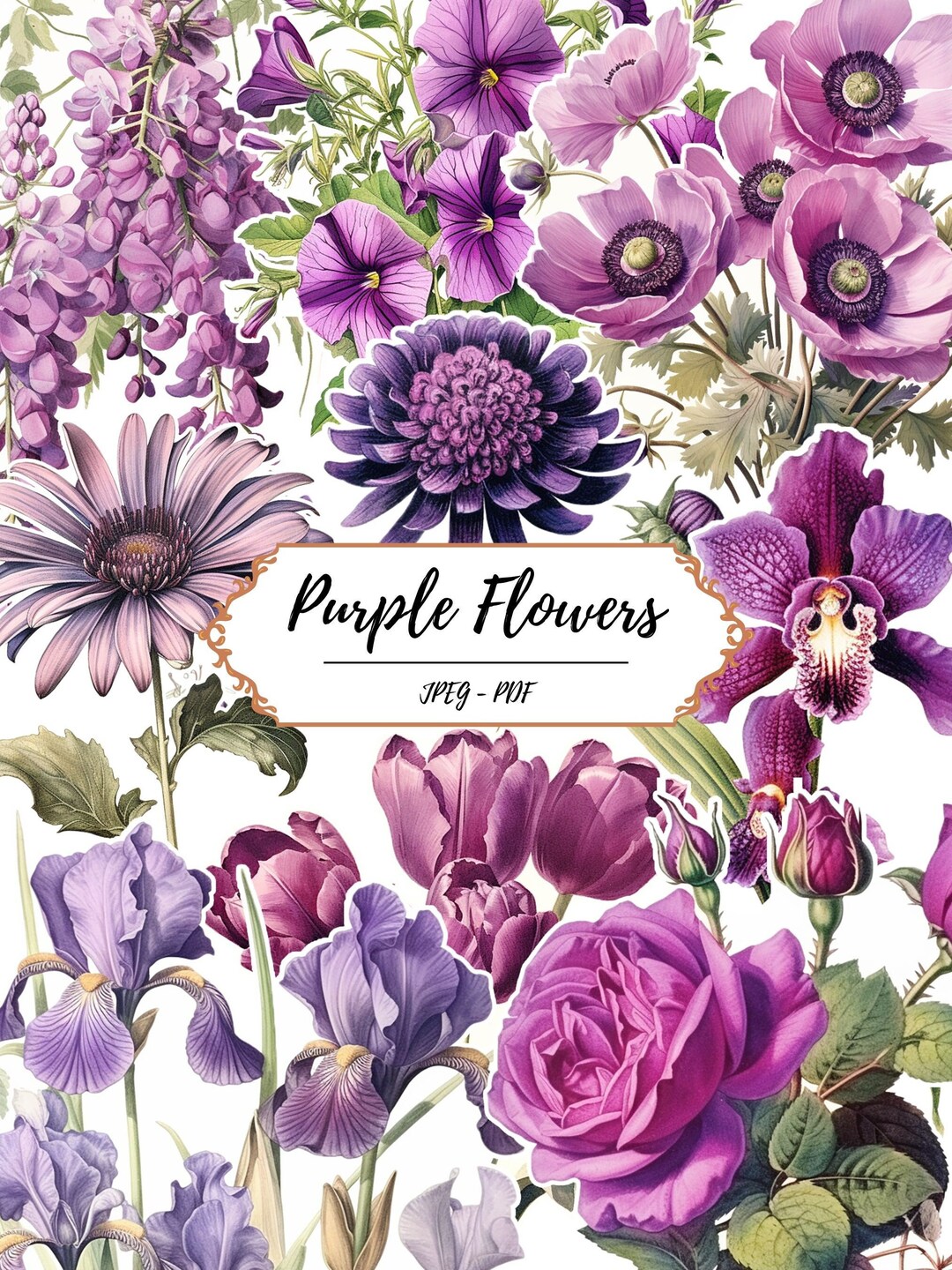 Purple Flowers Printable Pages // 60 Vintage Inspired Fussy Cut Images ...