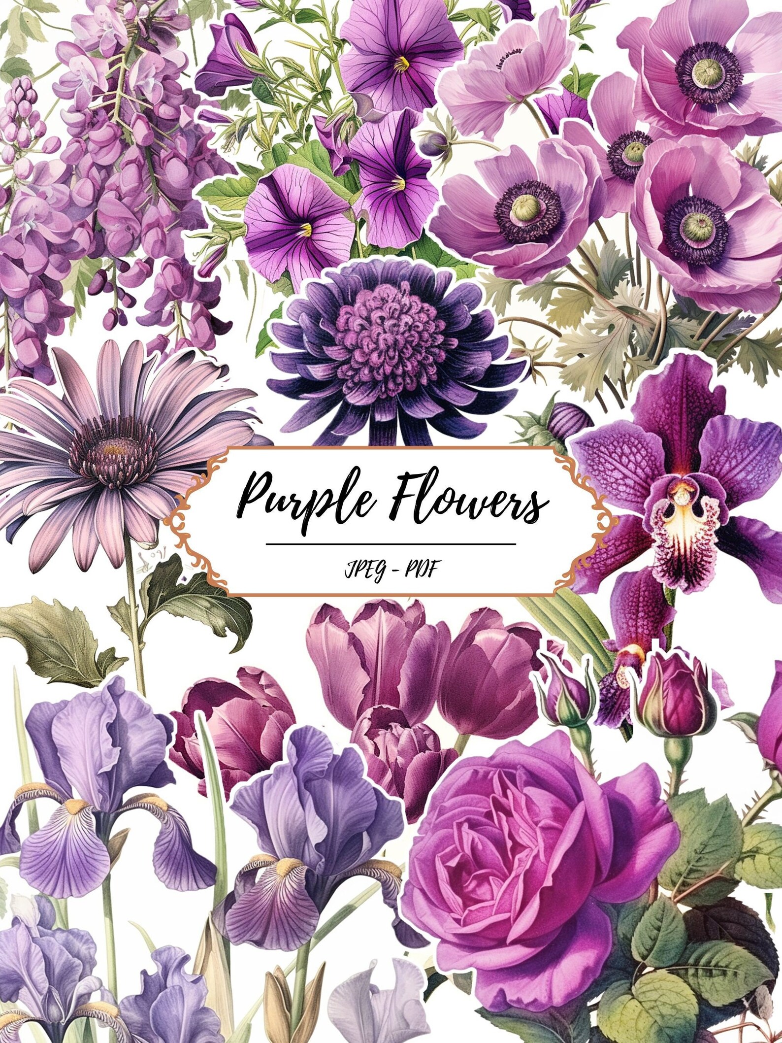 Purple Flowers Printable Pages // 60 Vintage Inspired Fussy Cut Images ...