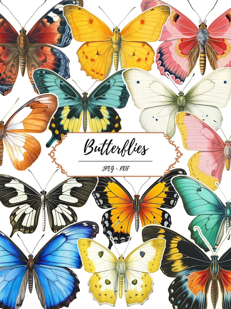 Butterflies Digital Ephemera Printable Pages // 60 Vintage Inspired ...
