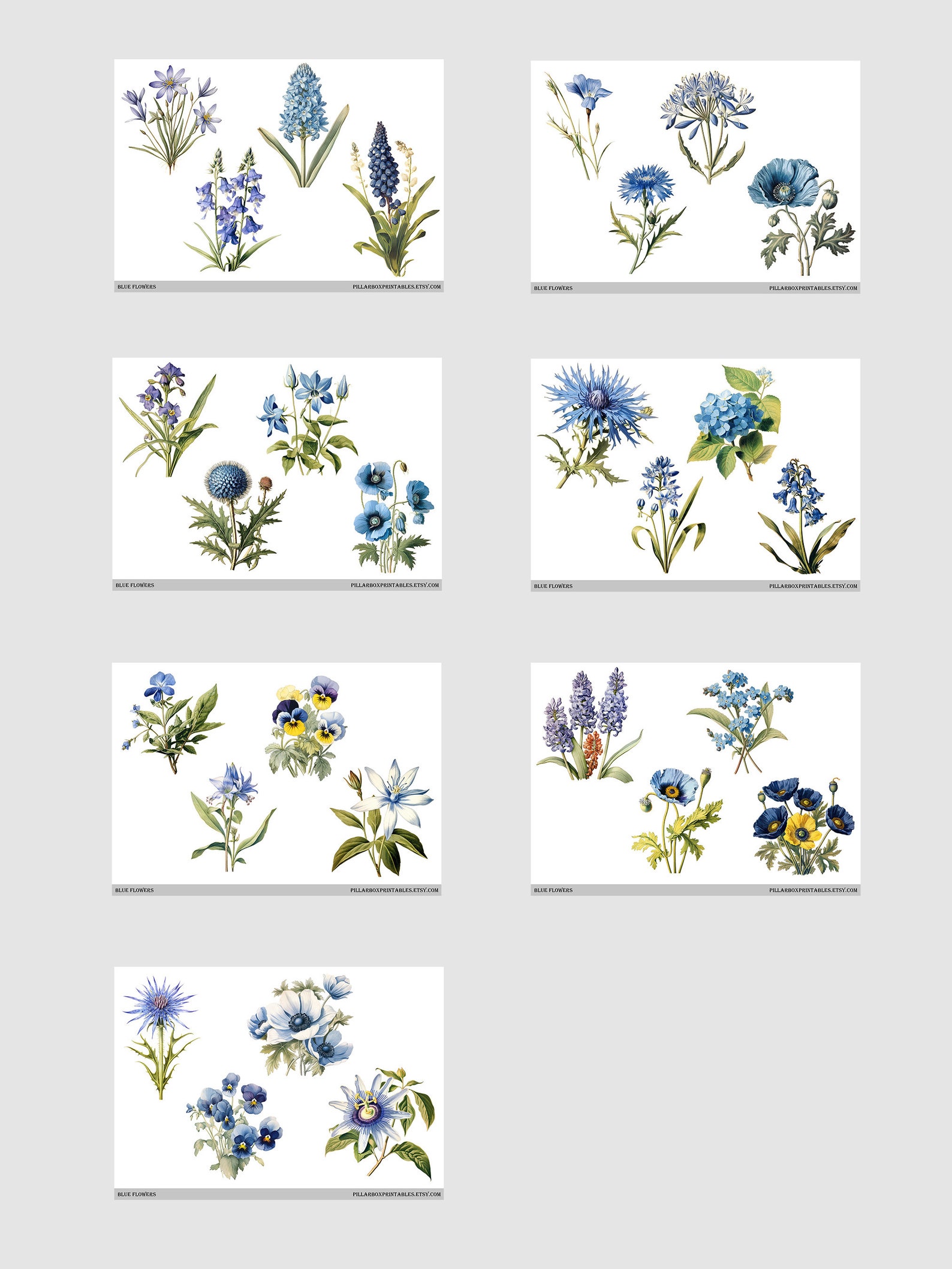 Blue Flowers Digital Ephemera Printable Pages // 60 Vintage Inspired ...