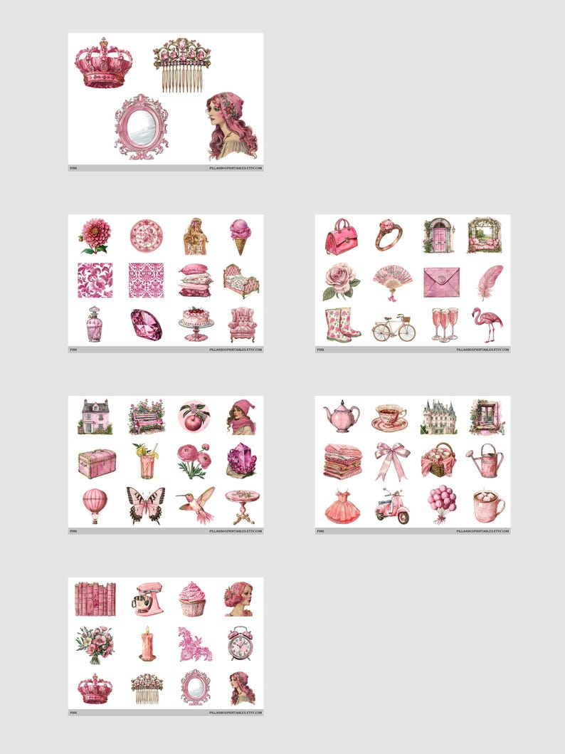 Pink Theme Printable Pages // 60 Vintage Inspired Clip Art Images ...