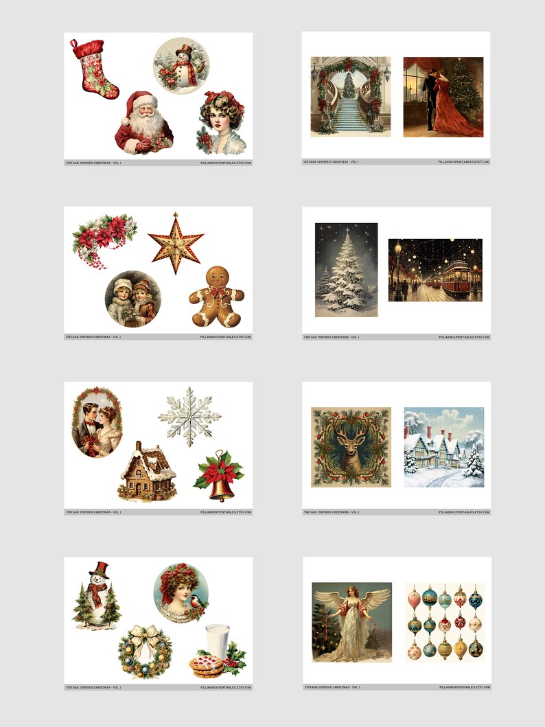 Christmas Fussy Cut Printable Pages // Volume 1 // 60 Vintage Inspired ...