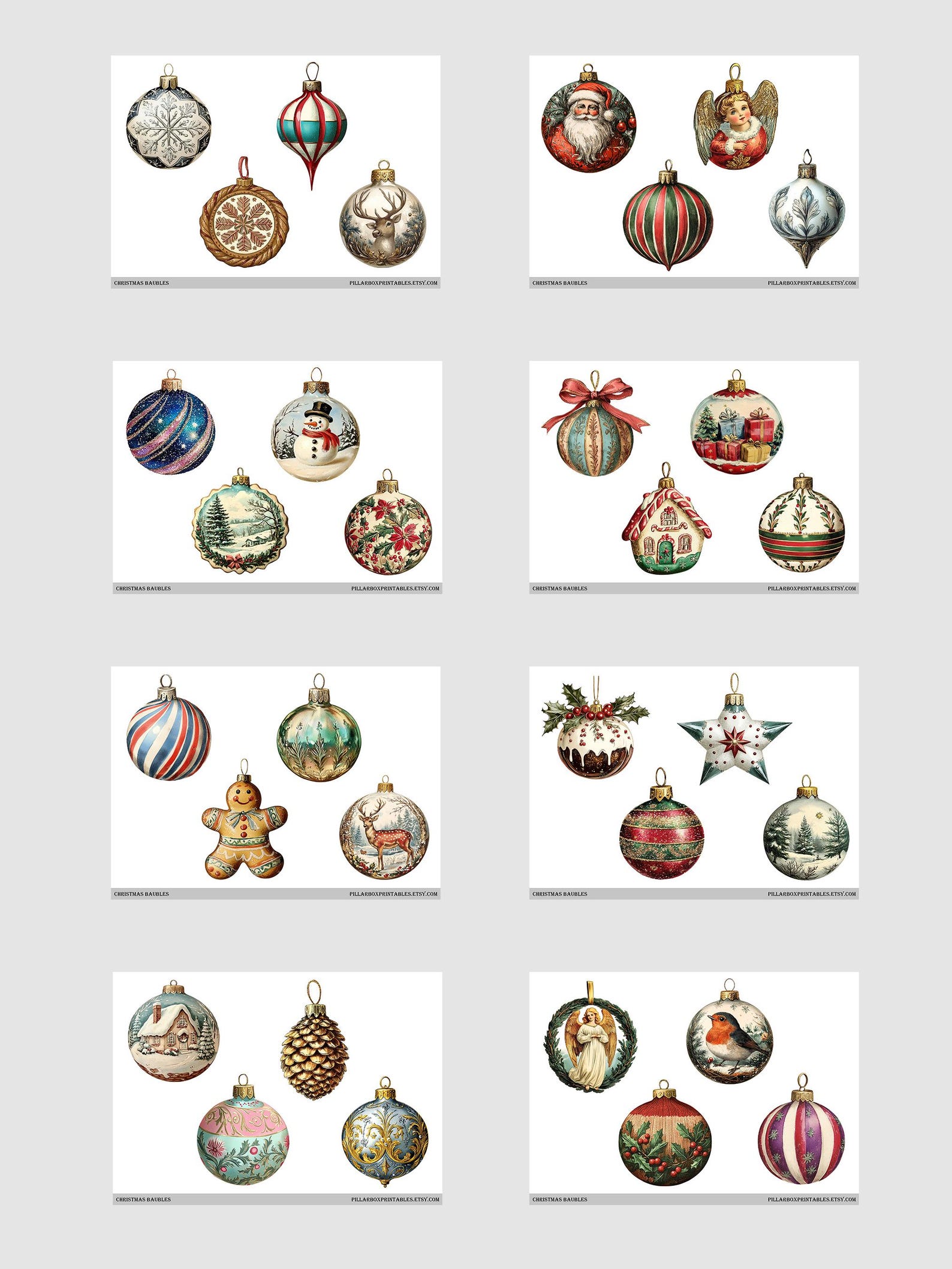 Christmas Baubles Printable Pages // 60 Vintage Inspired Images // Xmas ...