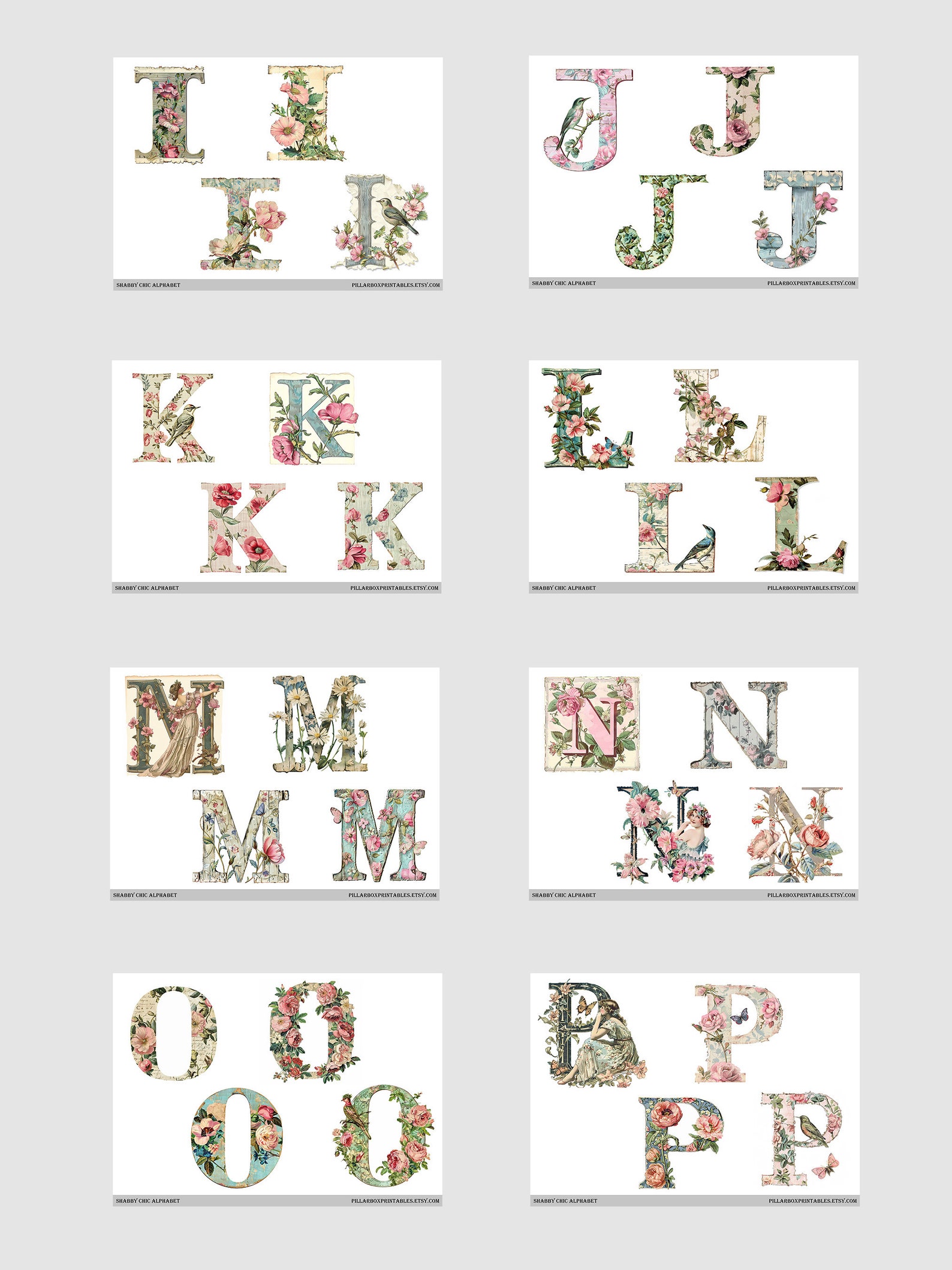 Shabby Chic Alphabet Printable Pages // 104 Fussy Cut Images // Floral ...