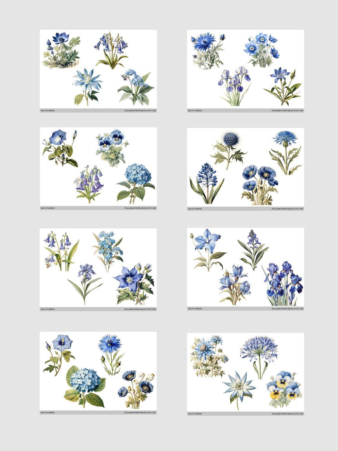 Blue Flowers Digital Ephemera Printable Pages // 60 Vintage Inspired ...