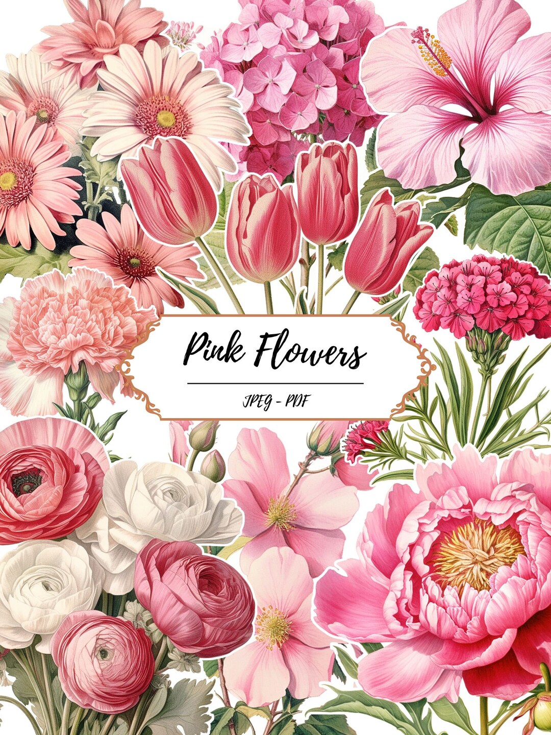 Pink Flowers Fussy Cut Printable Pages // 60 Vintage Inspired Images ...