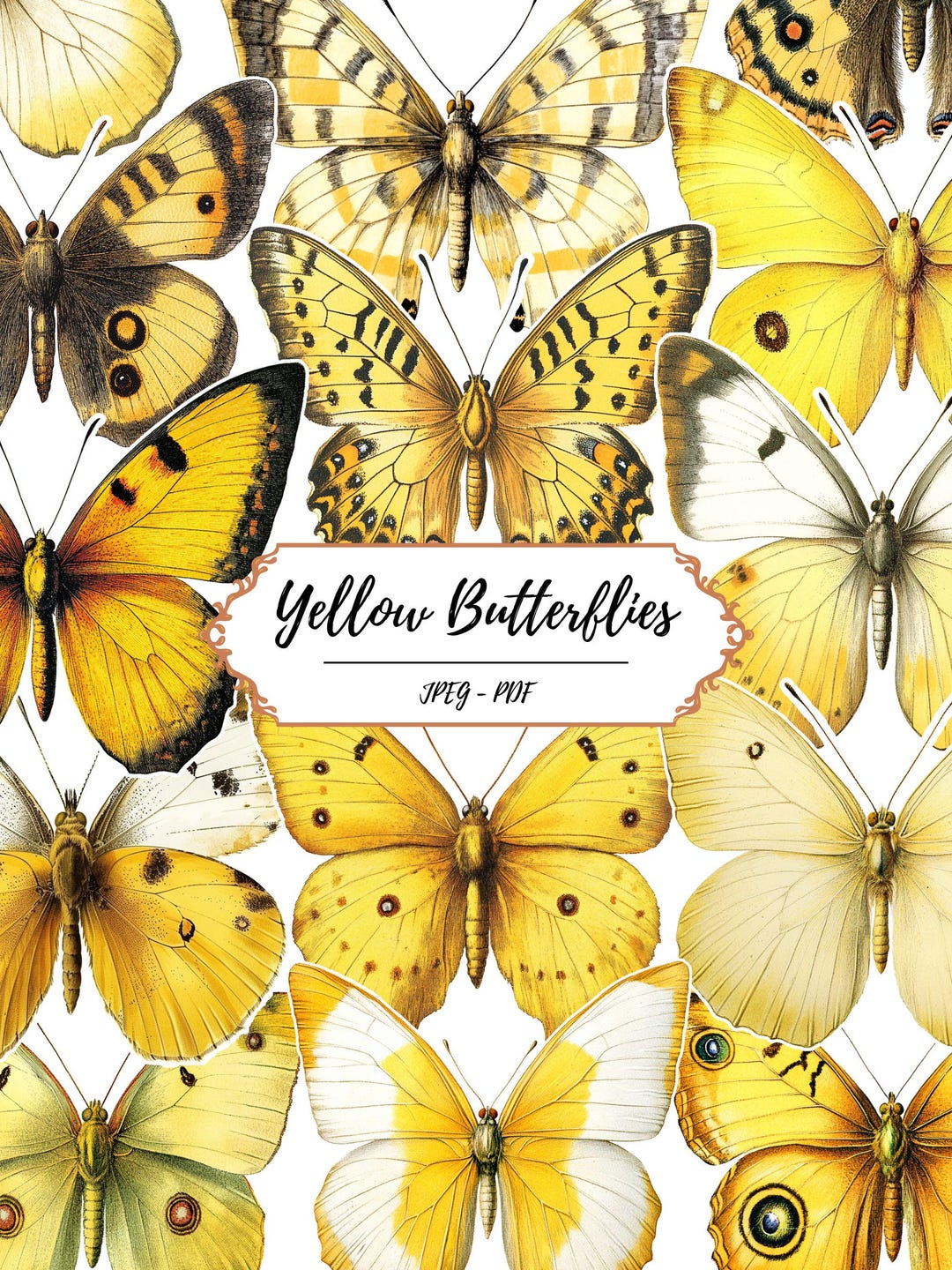 Yellow Butterfly Printable Pages // 60 Vintage Inspired Fussy Cut ...