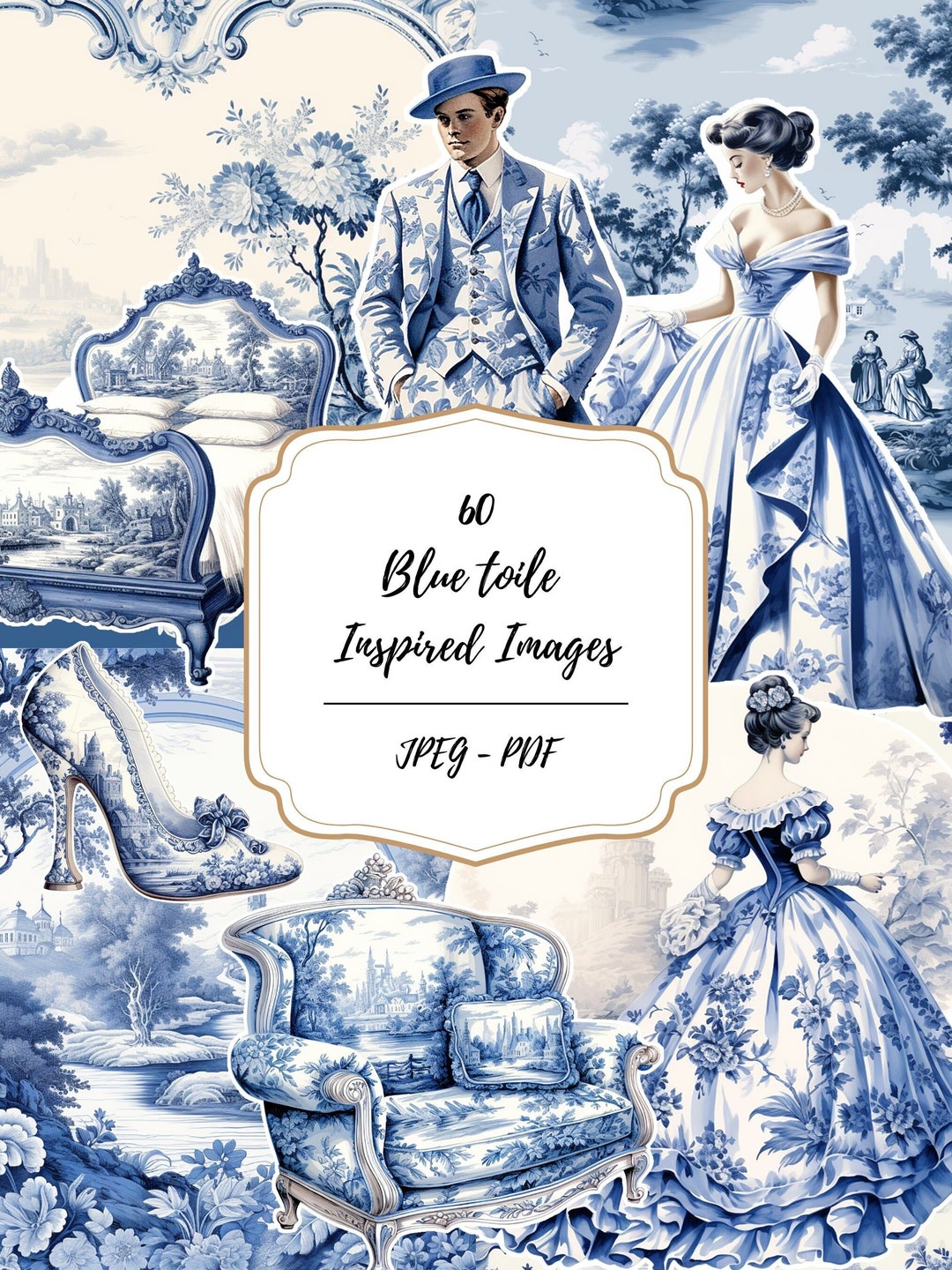 Blue Toile Printable Pages // 60 Fussy Cut Images // Digital Download ...
