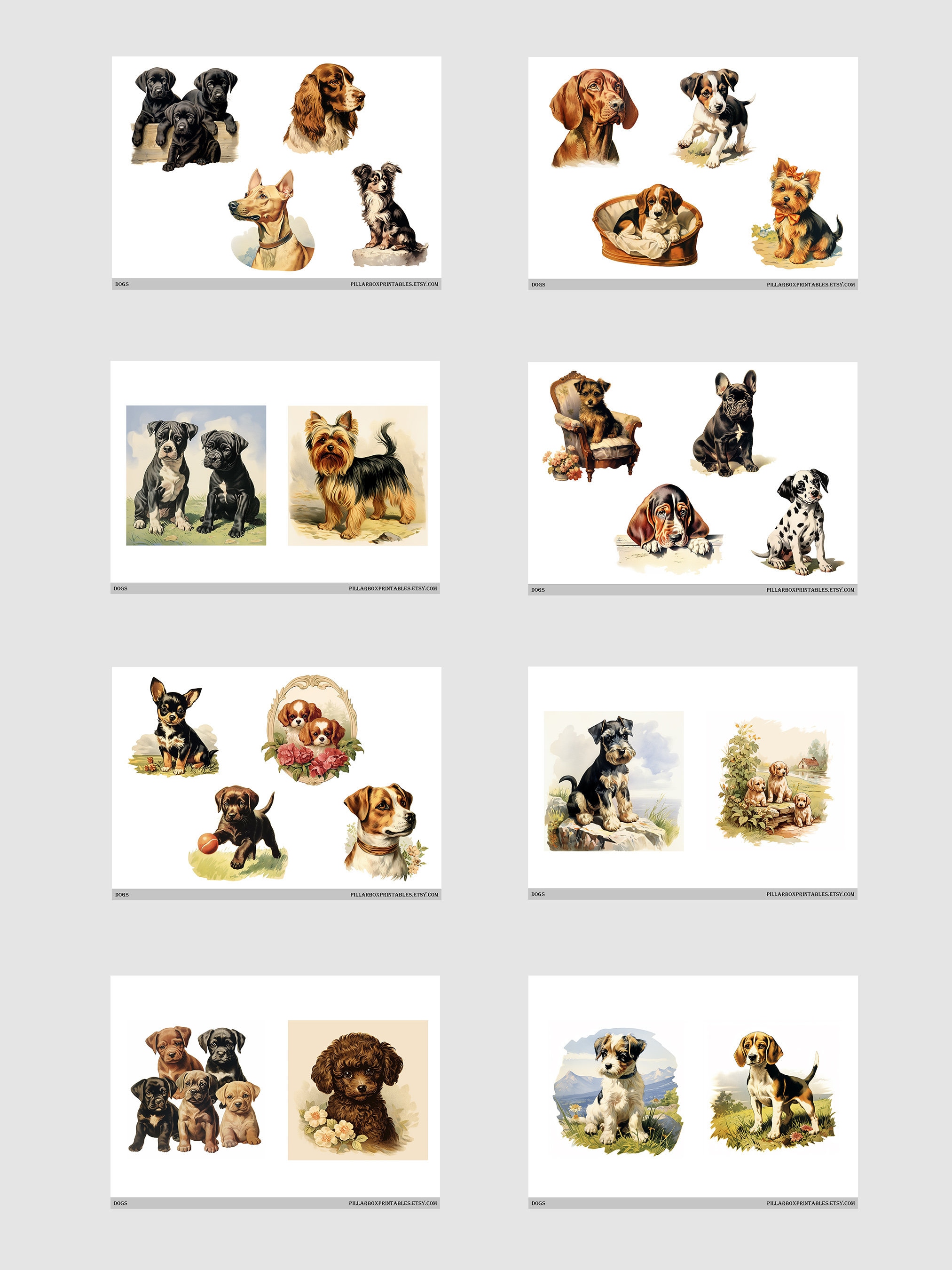 Dogs Fussy Cut Printable Pages // 60 Vintage Inspired Images // Puppies ...