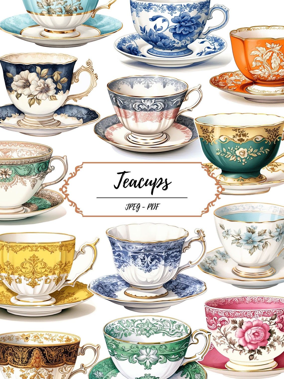 Teacups Fussy Cut Printable Pages // Vintage Inspired Print at Home ...