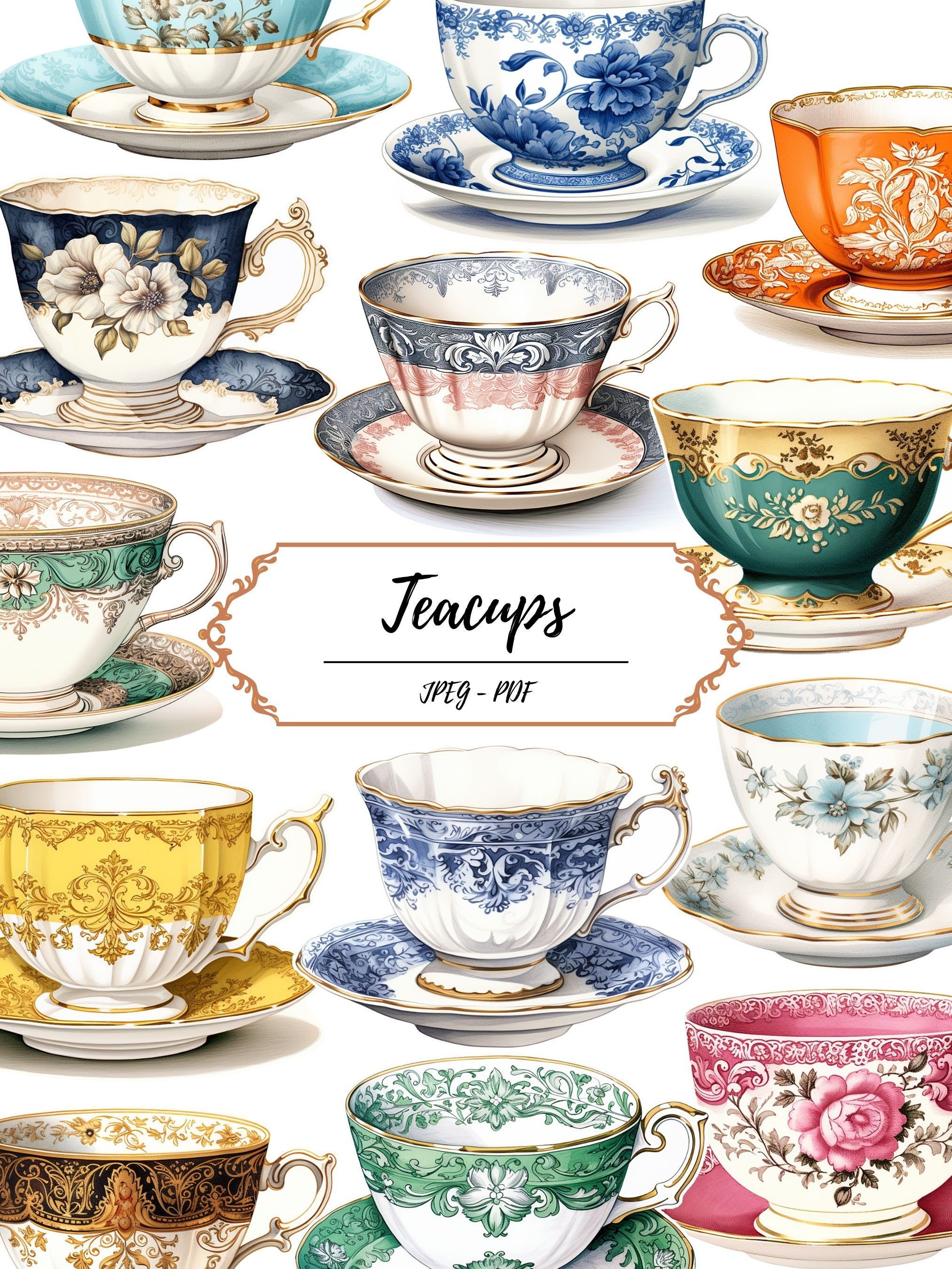 Teacups Fussy Cut Printable Pages // Vintage Inspired Print at Home ...