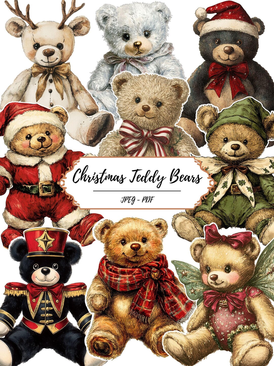 Christmas Teddy Bear Printable Pages // 60 Vintage Inspired Fussy Cut ...