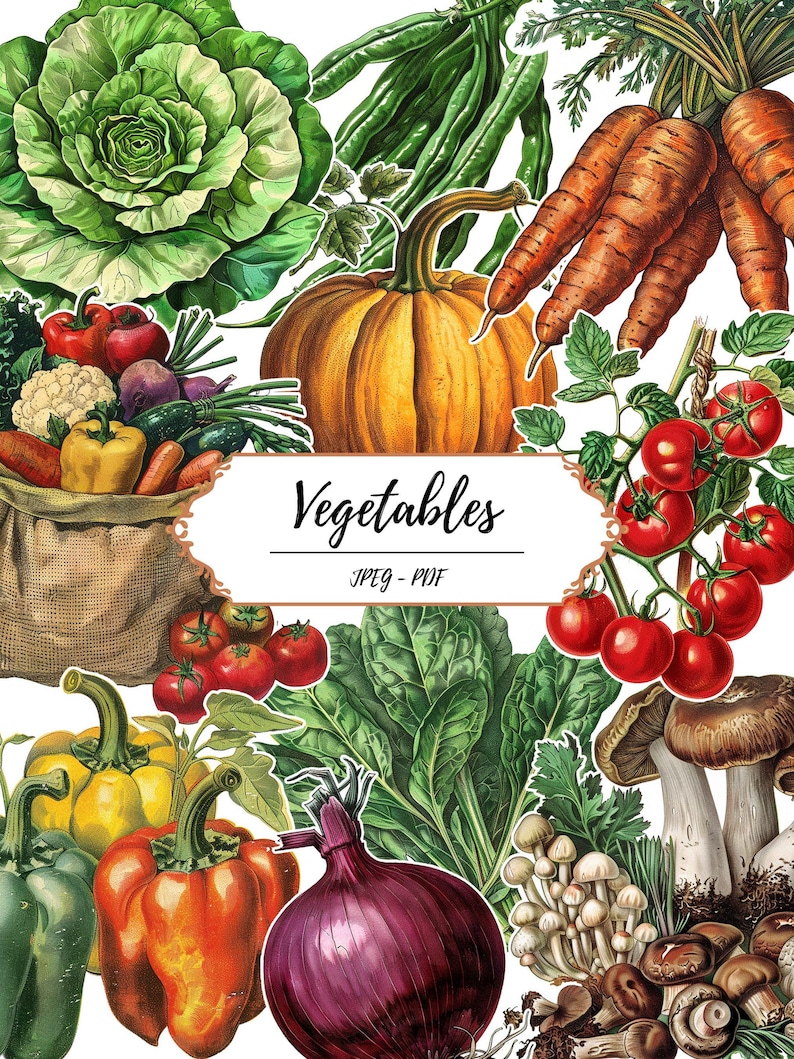 Vegetables Fussy Cut Printable Pages // 60 Vintage Inspired Images ...