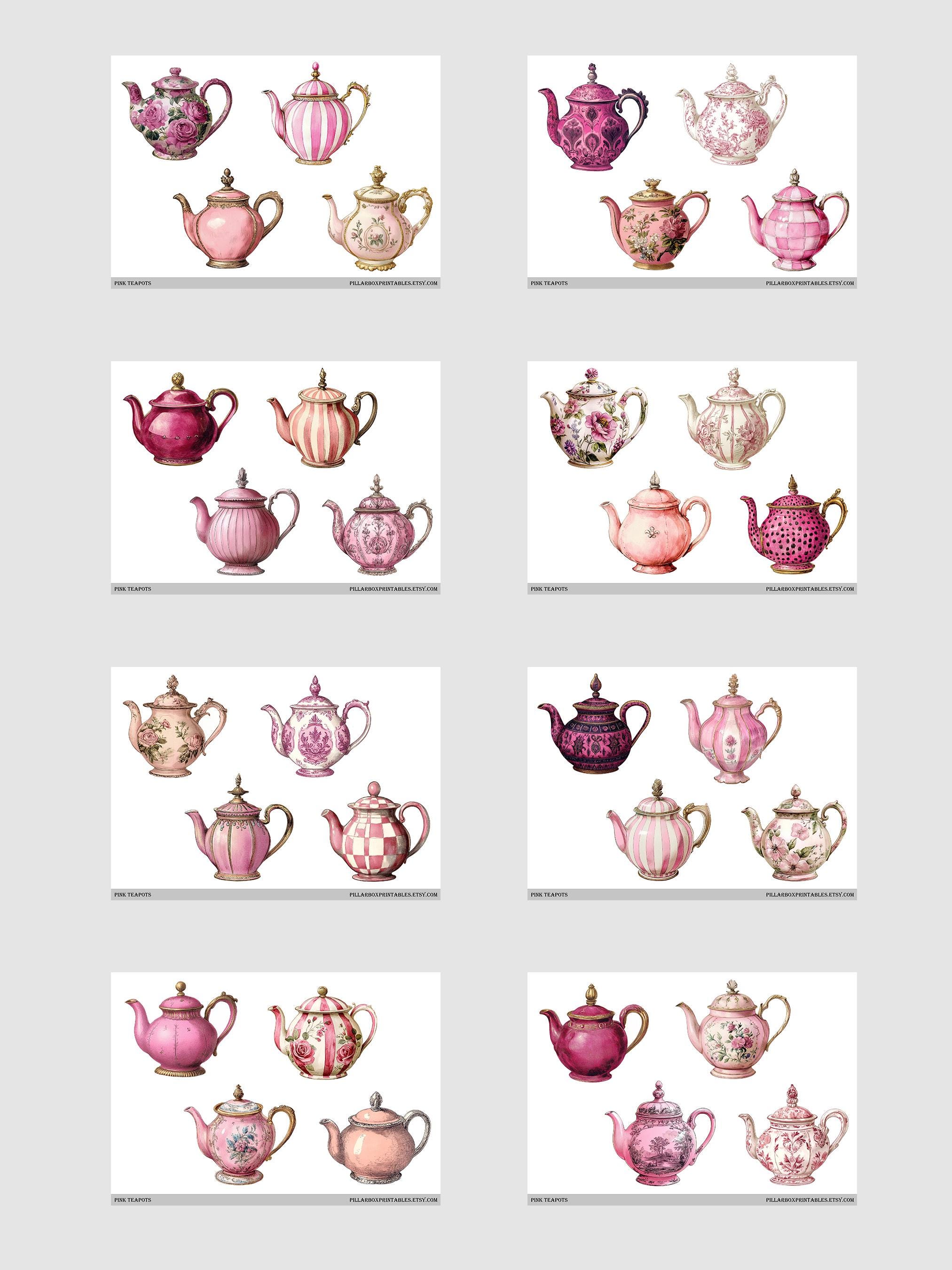 Pink Teapots Printable Pages // 60 Vintage Inspired Fussy Cut Clip Art ...