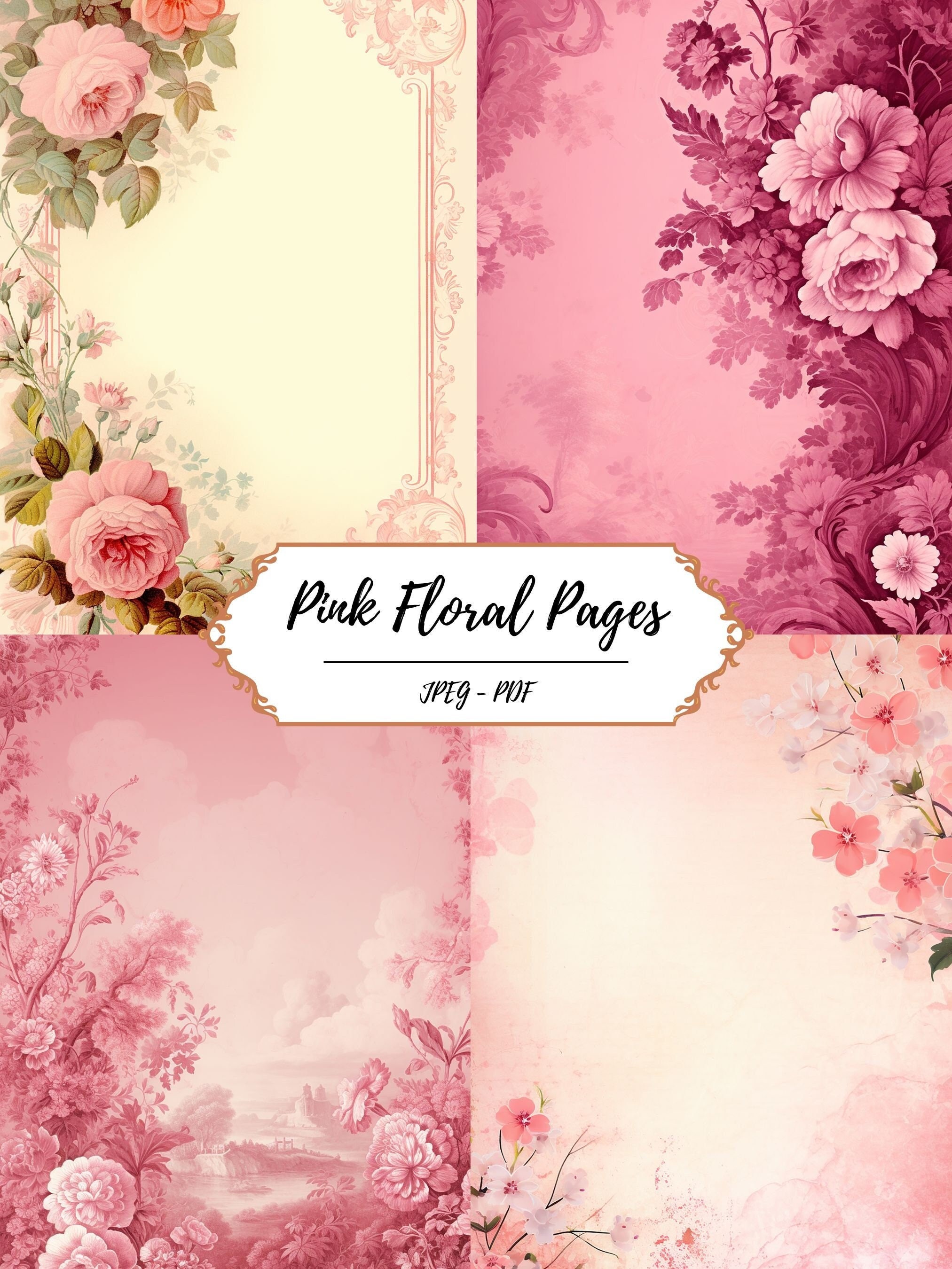 Pink Floral Printable Journal Pages // 20 Journaling Digital Ephemera ...