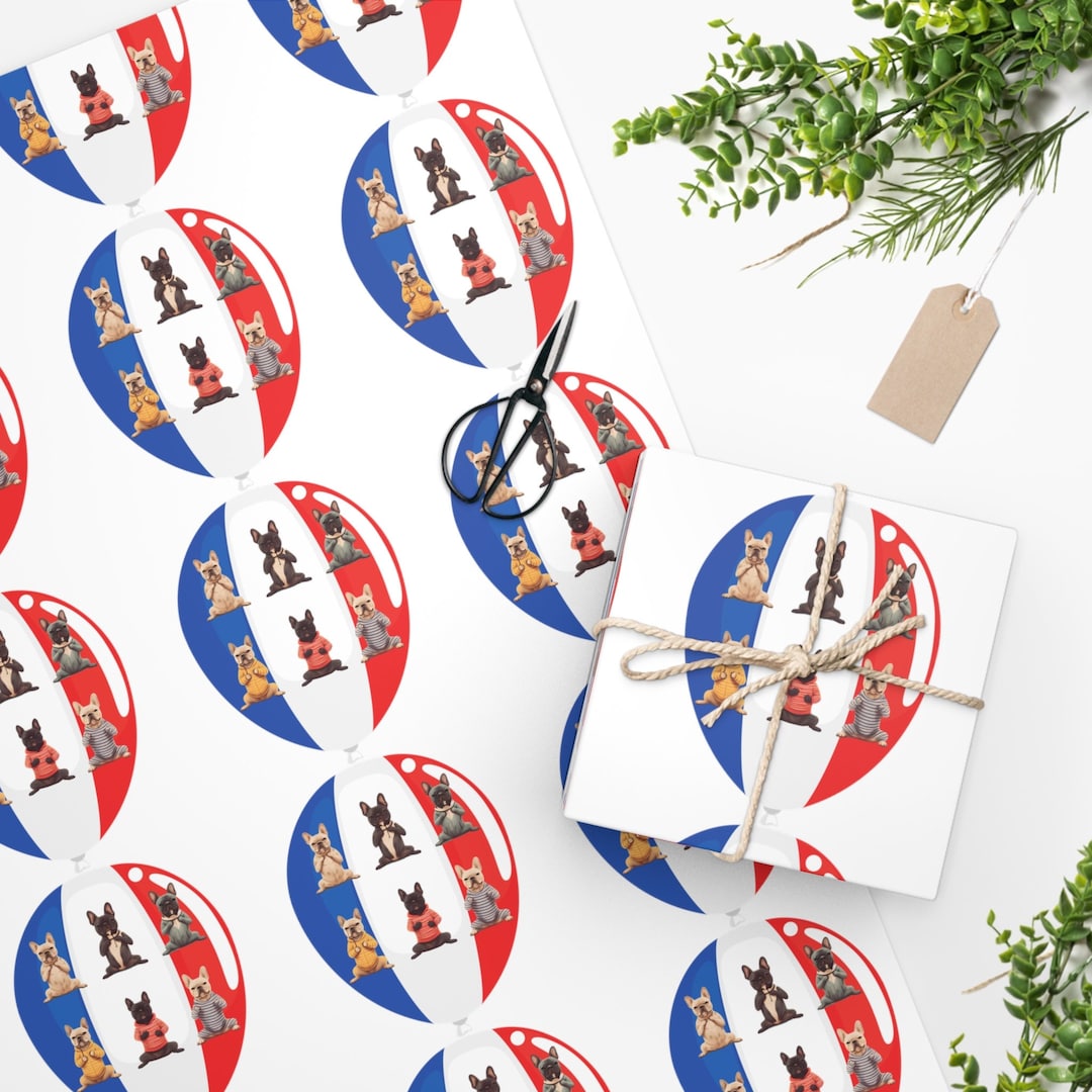 Cute French Bulldogs Gift Wrapping Paper With French Flag Design - Etsy