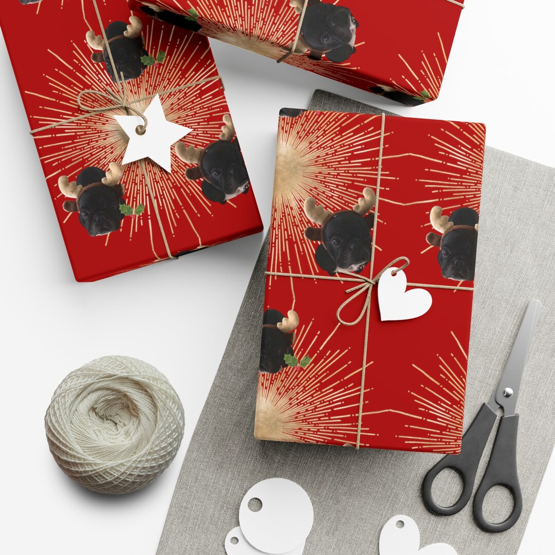 French Bulldog Red Gift Wrap, Cute Holiday Wrapping Paper, Dog Lover ...