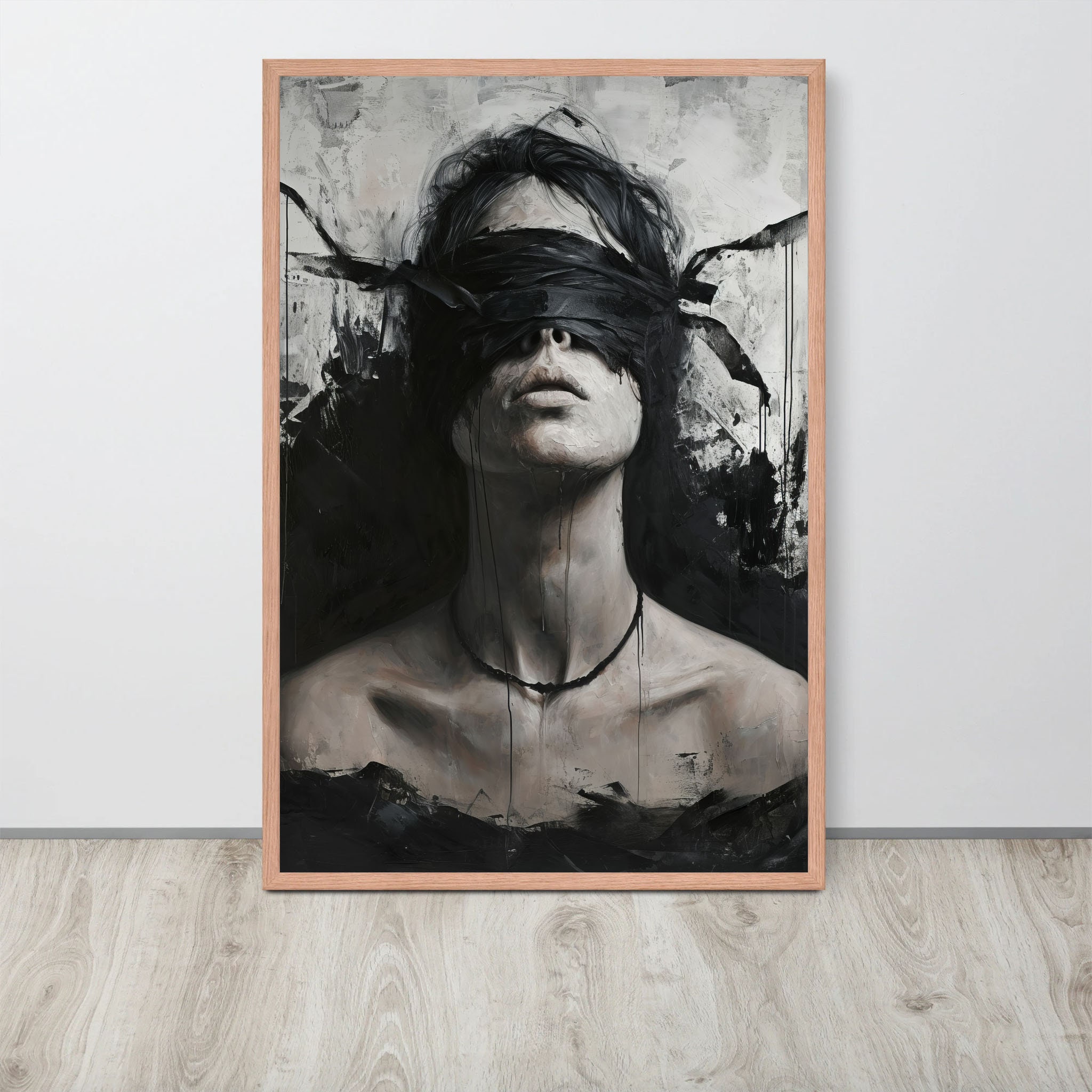Dark Sad Girl Crying Oil Painting, Black and White Wall Art, Abstract ...