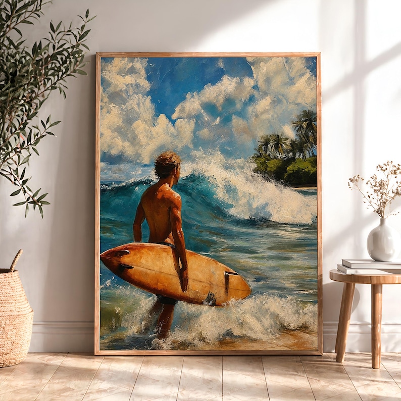 Surfer Wall Art Print, Tropical Ocean Wave Oil Painting Poster - Etsy