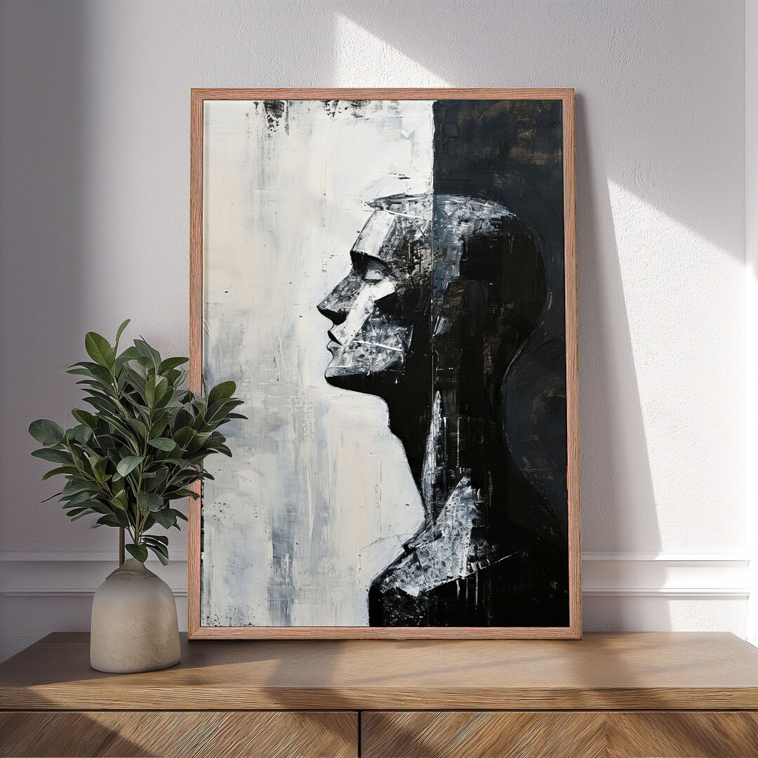 Emotional Sad Man Portrait Oil Painting, Black & White Wall Art ...