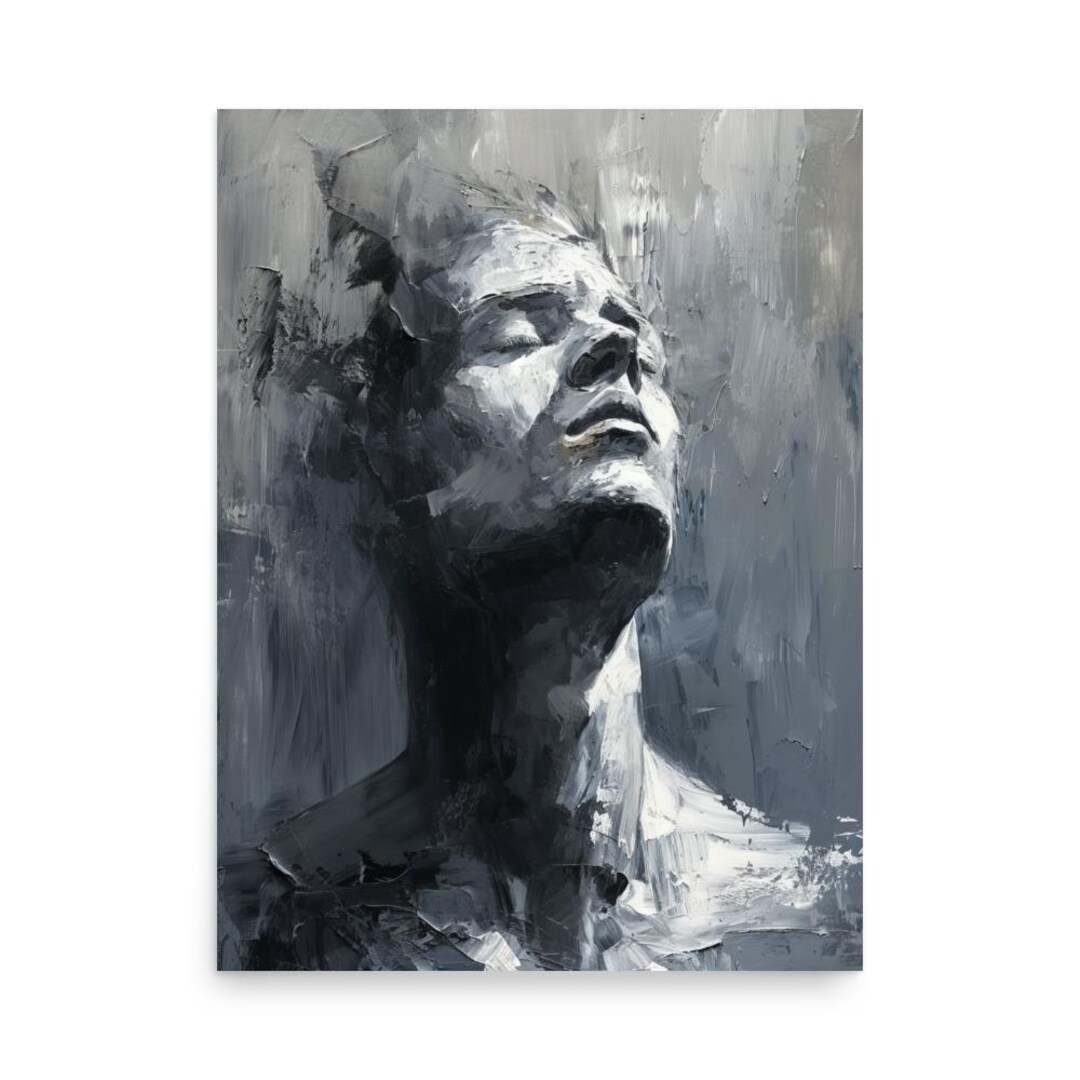 Portrait of a Thinking Sad Man Oil Painting, Abstract Wall Art, Dark ...