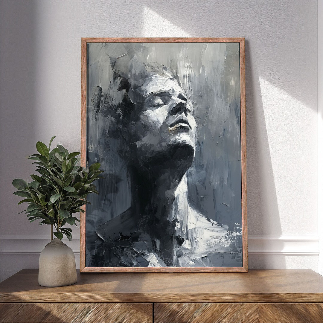 Portrait of a Thinking Sad Man Oil Painting, Abstract Wall Art, Dark ...