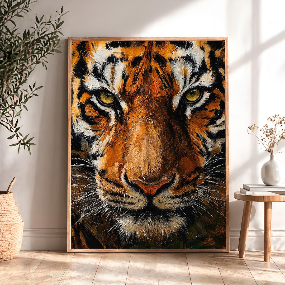 Tiger Face Wall Art Print, Fierce Big Cat Oil Painting Poster - Etsy