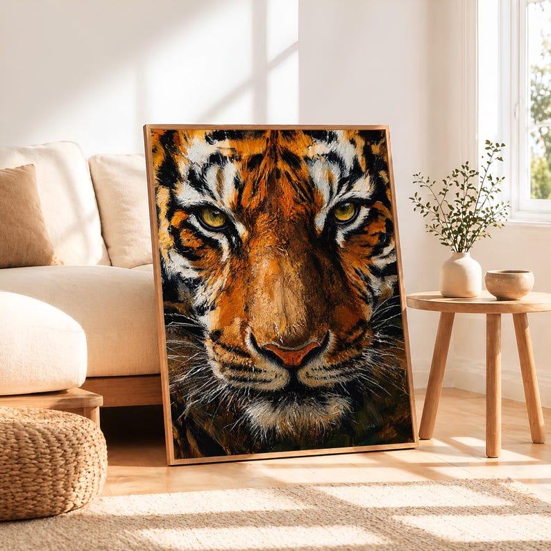 Tiger Face Wall Art Print, Fierce Big Cat Oil Painting Poster - Etsy