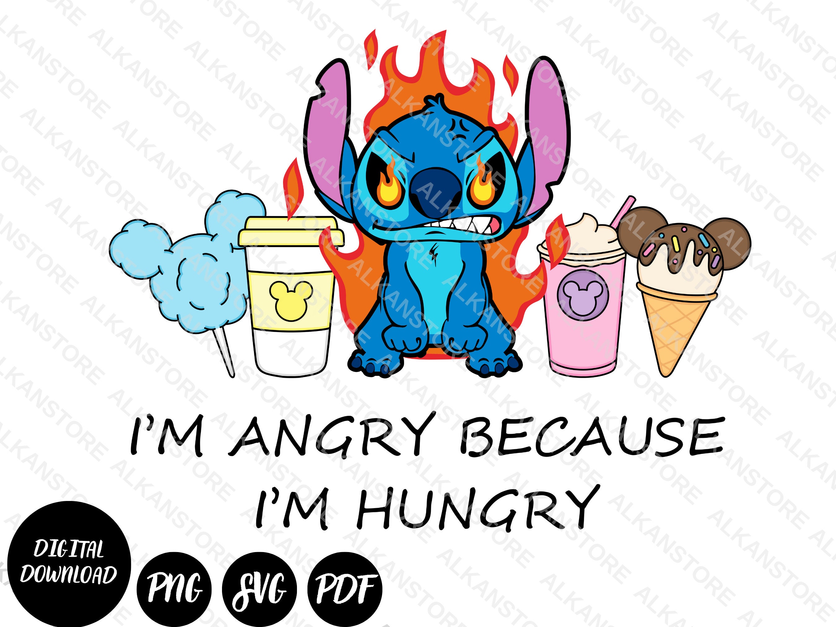 Stitch PNG SVG PDF, Stitch Dijital Download, Stitch I'm Angry Because I'm Hungry - Etsy