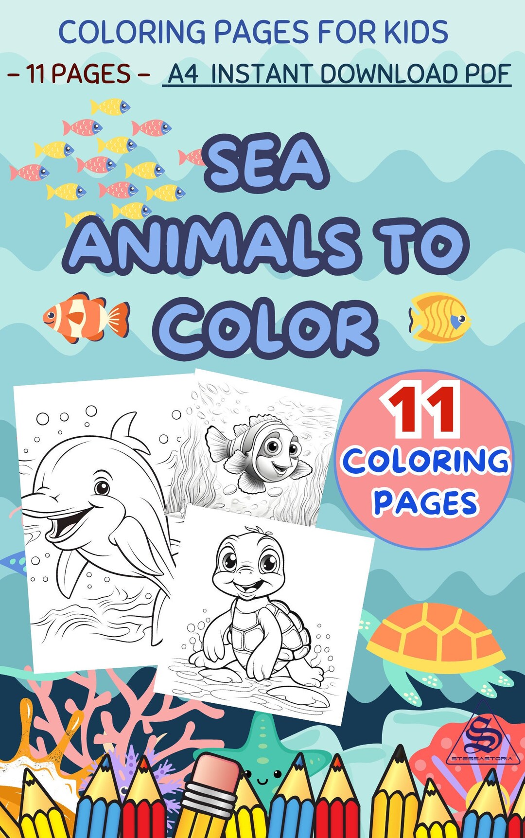11 Printable Sea Coloring Pages, Sea Animals Coloring Book, Ocean ...