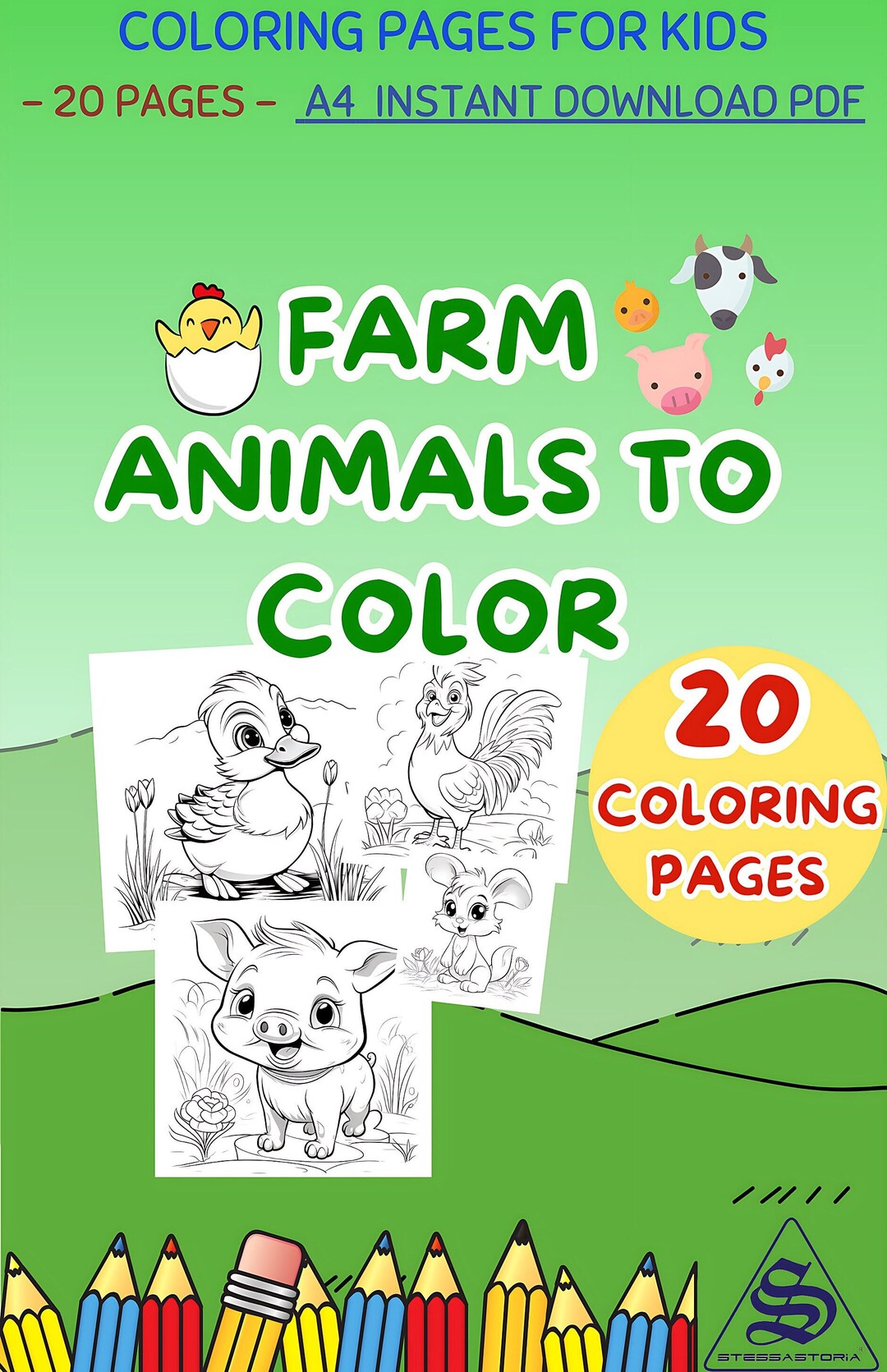20 Farm Animals Coloring Pages, Printables for Kids, Easy Coloring ...