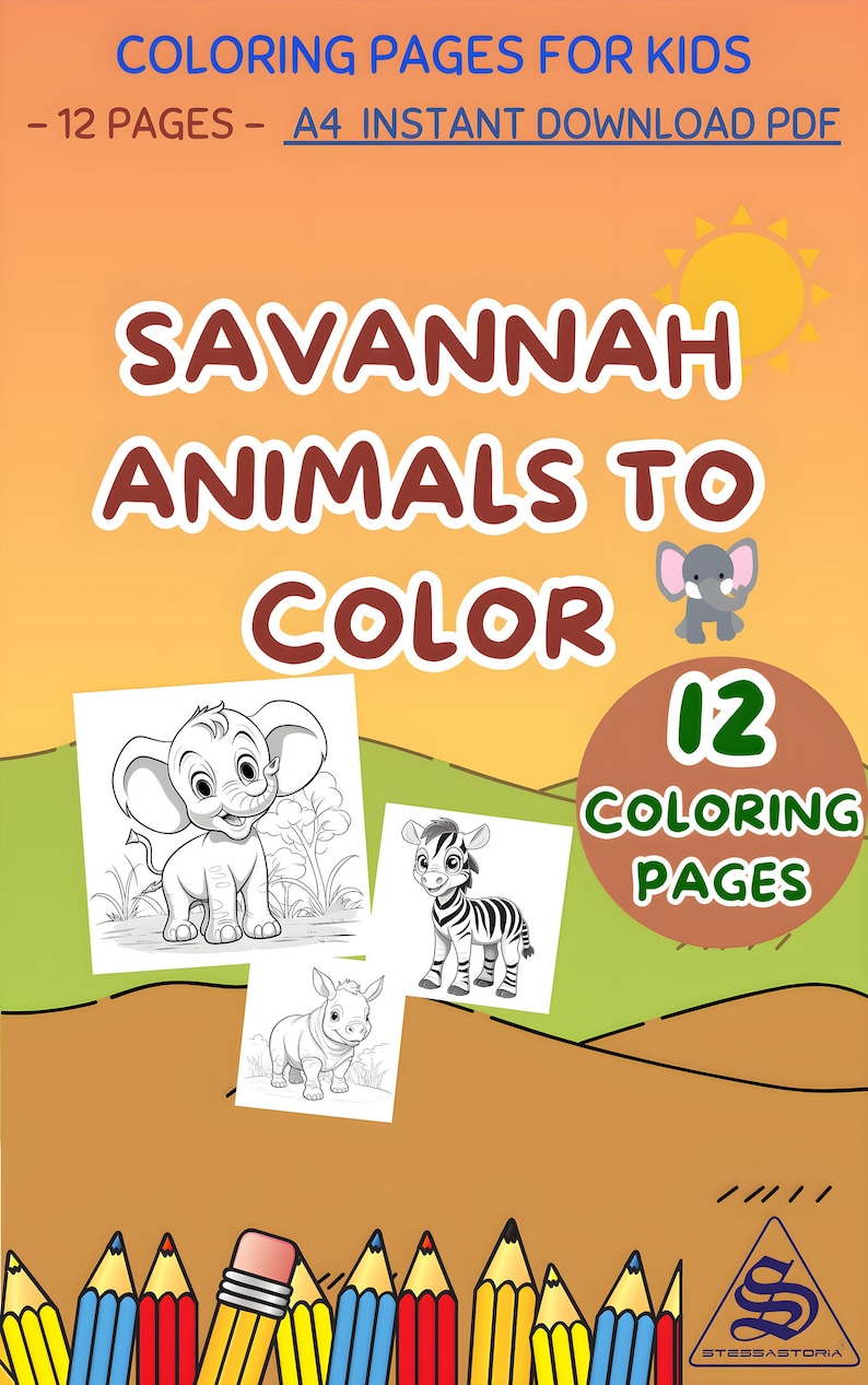 12 Savannah Animals Coloring Pages, Printables for Kids, Easy Coloring ...