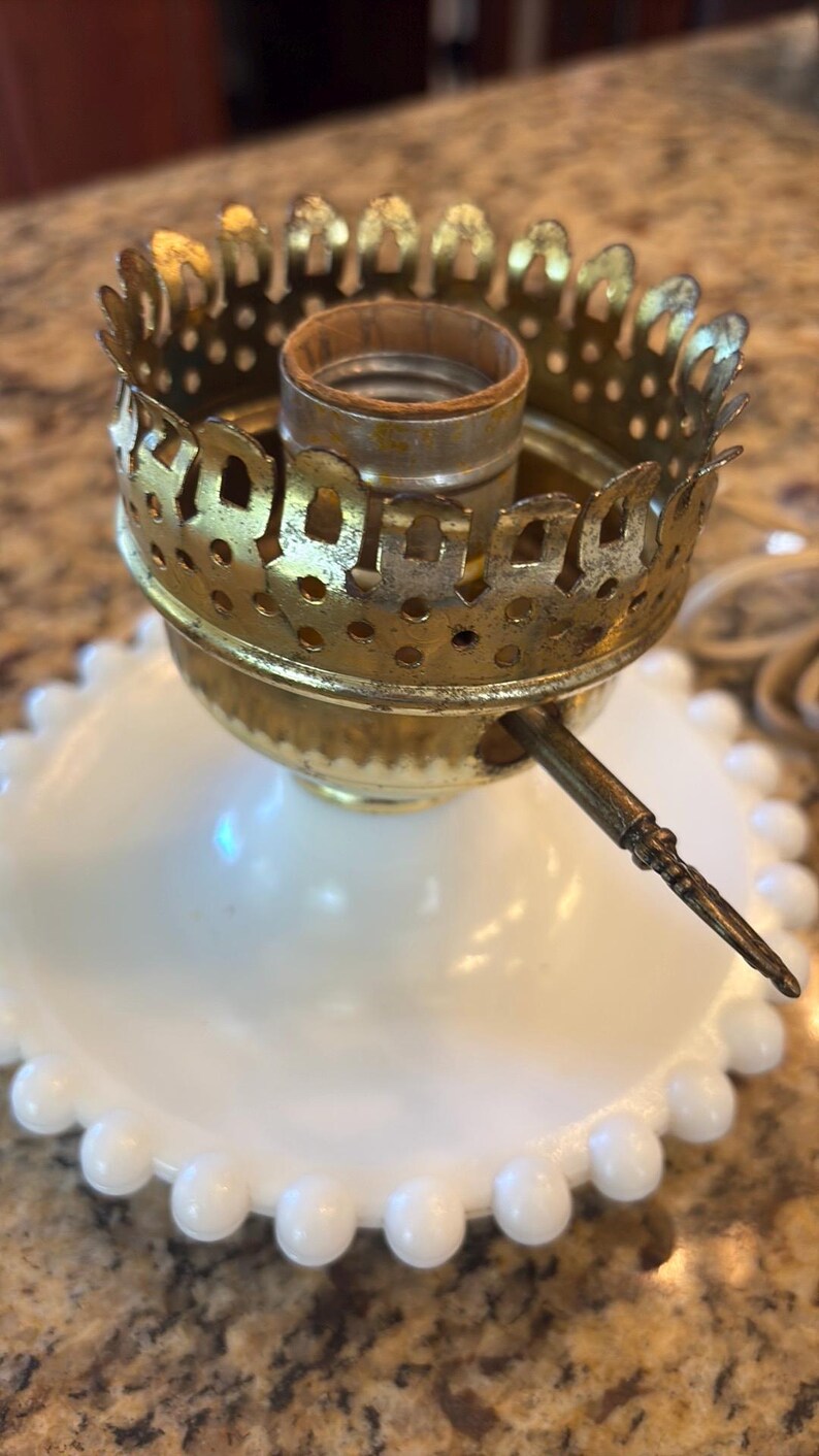 Vintage Hobnail Milk Glass Lamp – Electric Table Lamp With Brass Accen ...