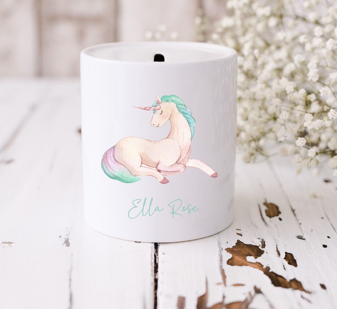Personalised Unicorn Money Box for Girls, Ceramic Piggy Bank Birthday ...