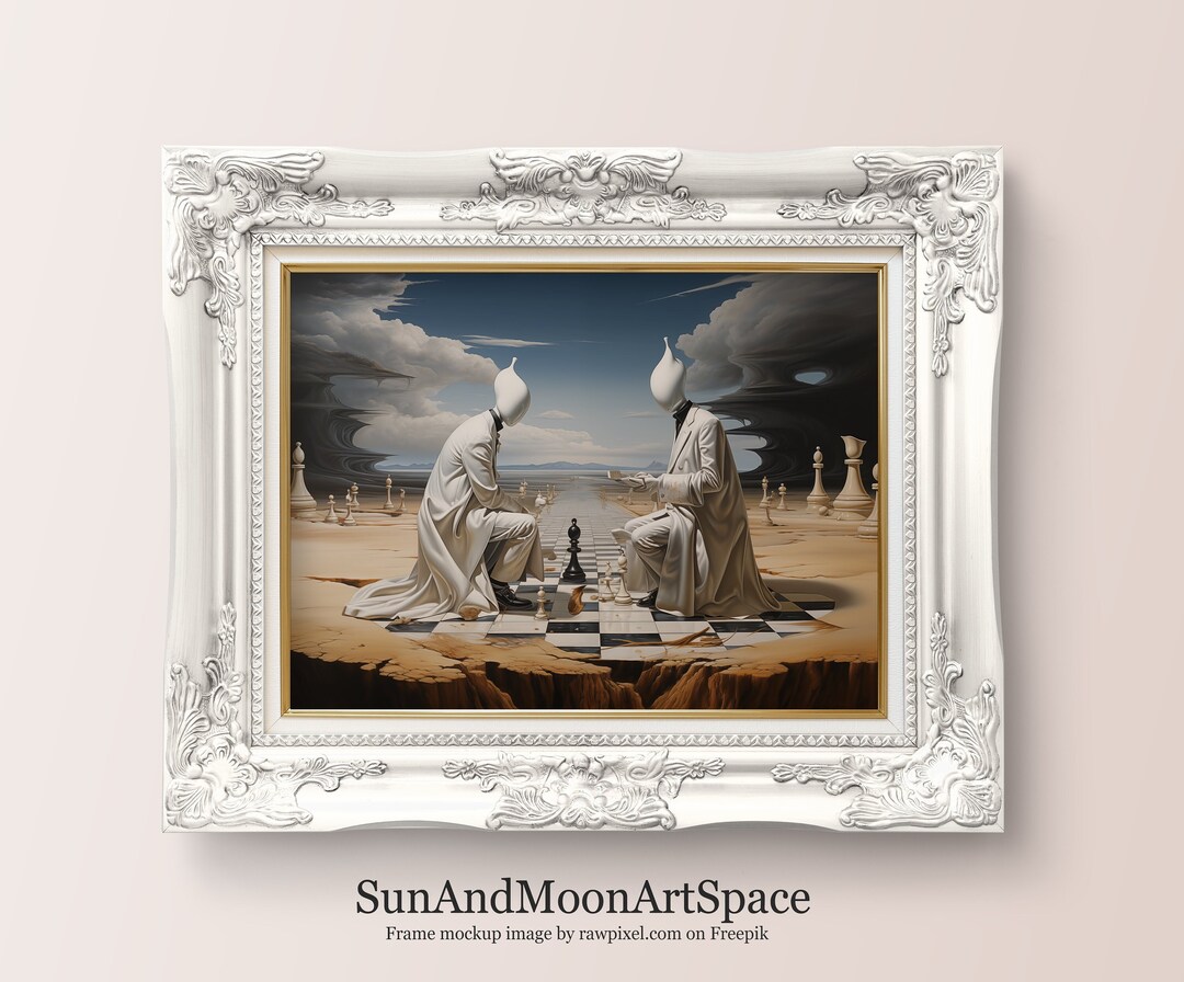 Dali-style Chess Scene Futuristic Desert Duel, Surreal Wall Art for ...
