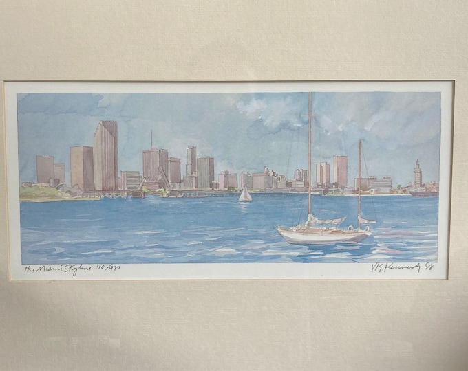 Signed Lithograph the Miami Skyline by Robert E. Kennedy, 90/980 1988 ...