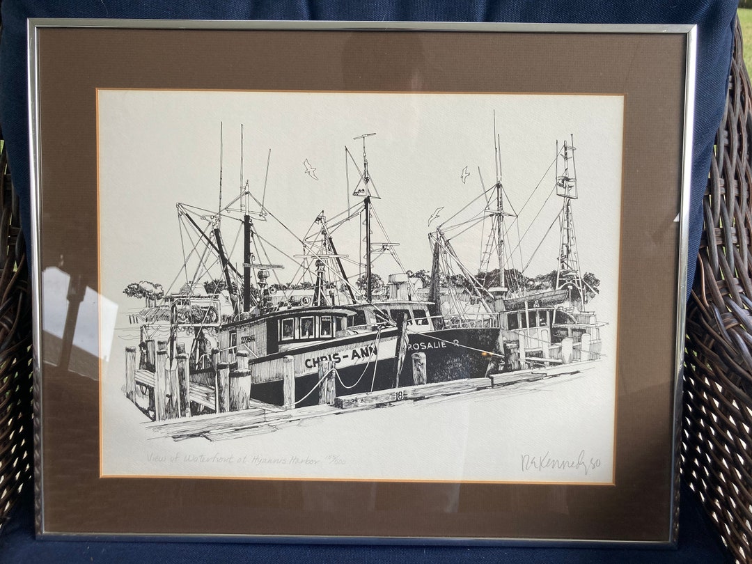 R.E. Kennedy Signed Lithograph, “view of Waterfront at Hyannis Harbor ...
