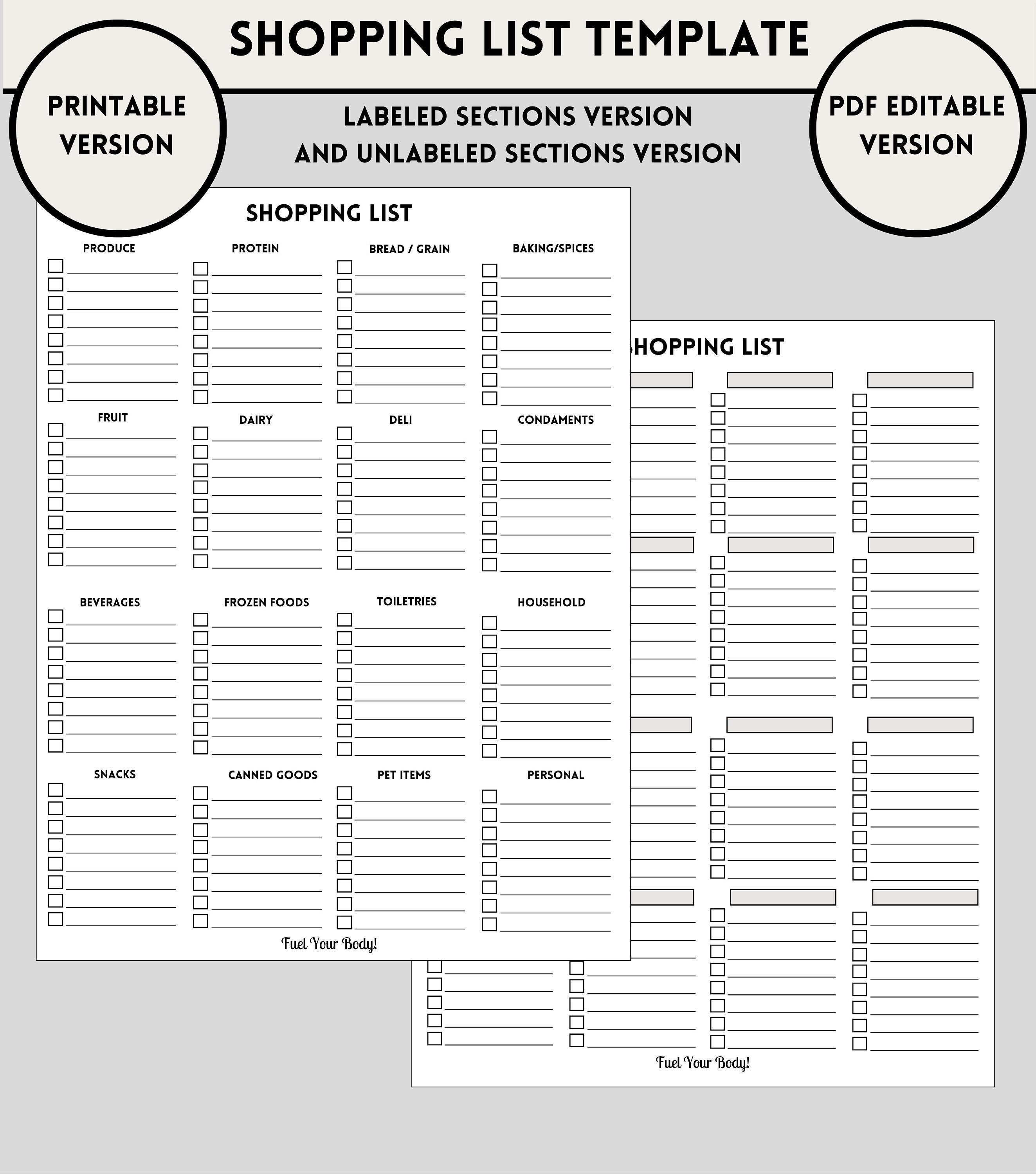 Grocery List Minimalist Printable Grocery List Shopping Checklist ...