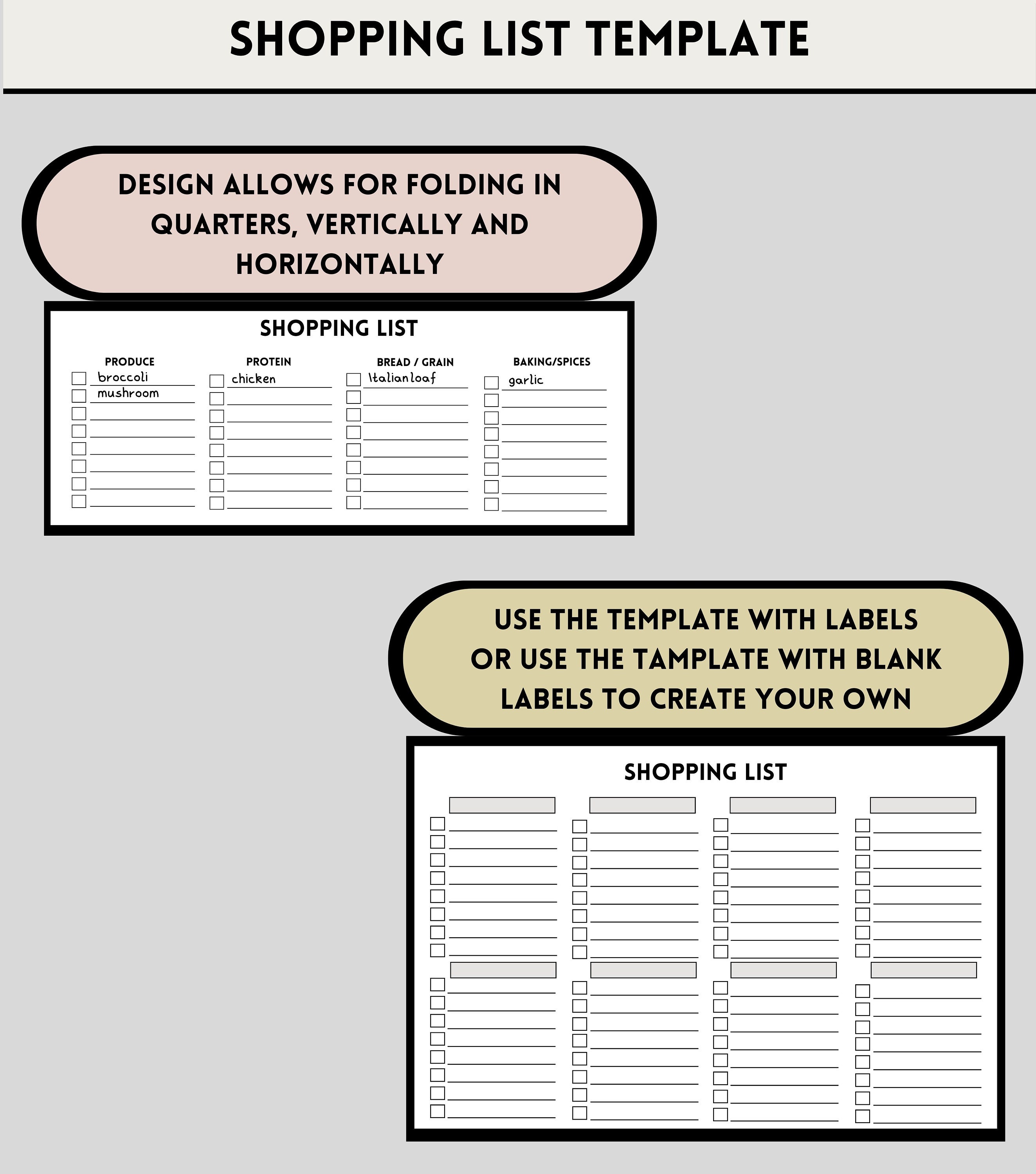 Grocery List Minimalist Printable Grocery List Shopping Checklist ...
