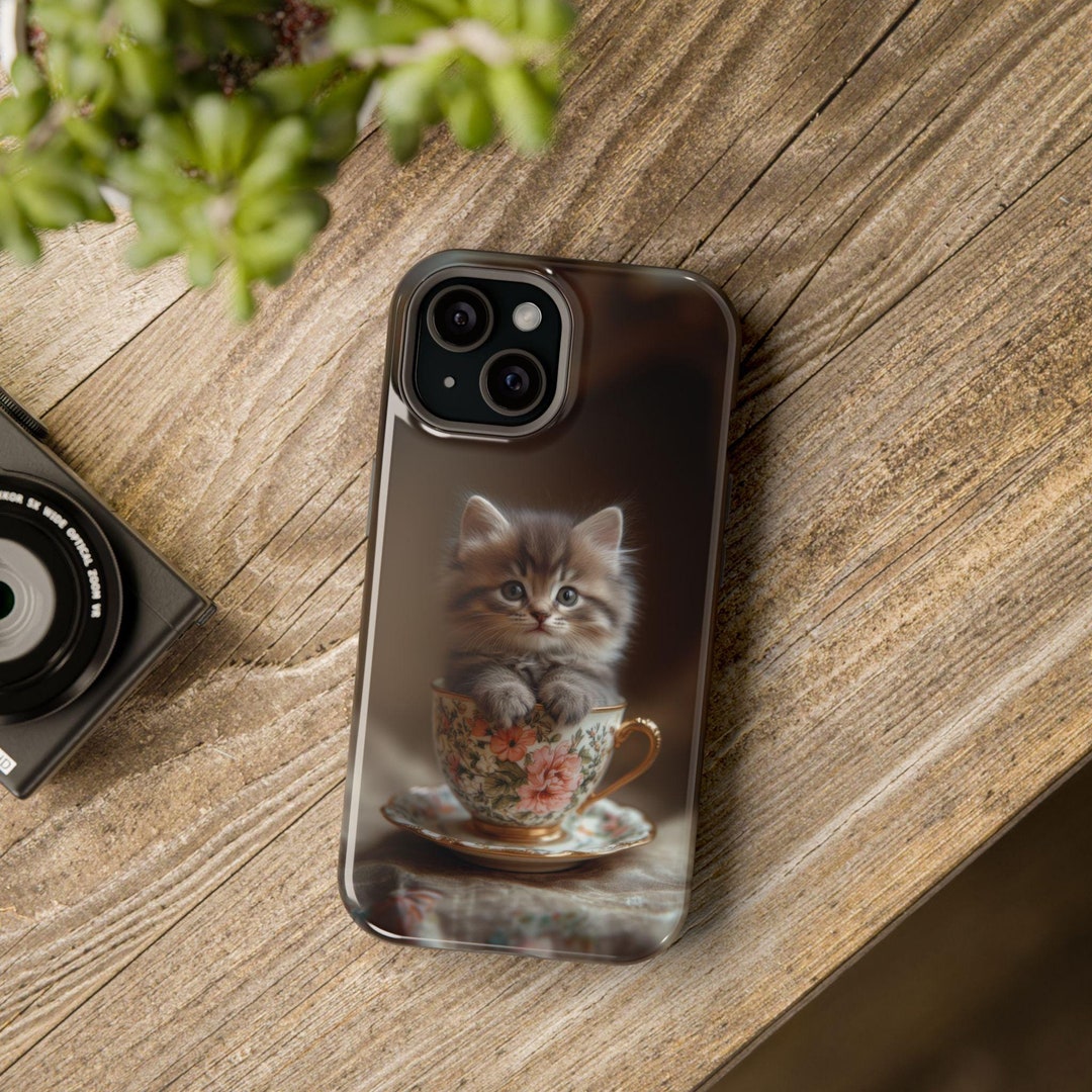 Tiny Kitty in Teacup Magsafe Phone Case | Victorian Elegant Coffee Toy ...