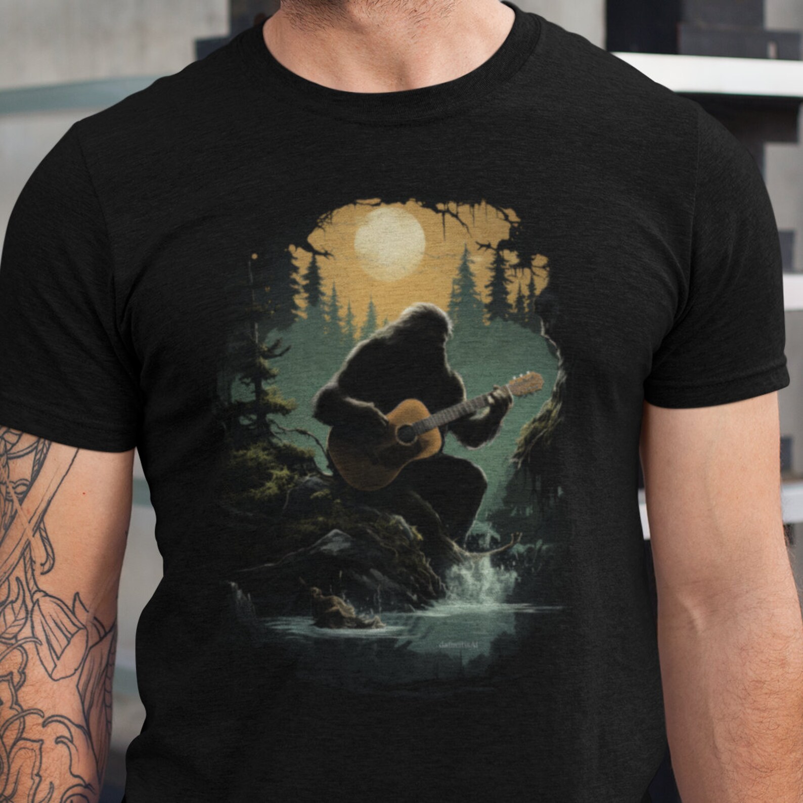 Sasquatch Playing Guitar Shirt Bigfoot Hide and Seek Squatch Nature T ...
