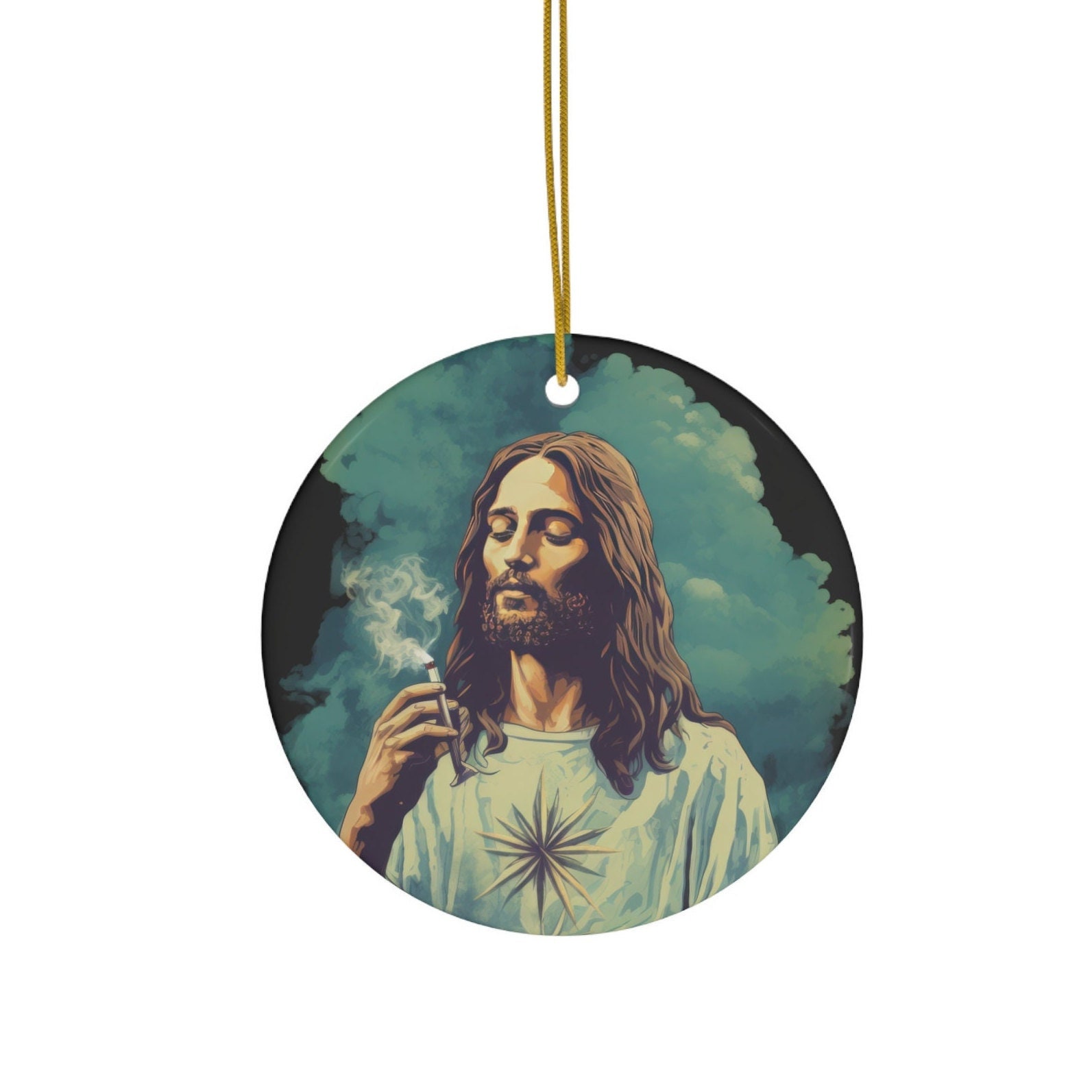 Jesus Smoking Marijuana Ornament Jesus Getting High Ceramic Ornament ...