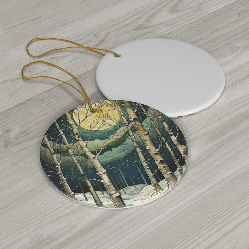 Winter Birches Christmas Ceramic Circle Ornament Birch Tree Ornament ...