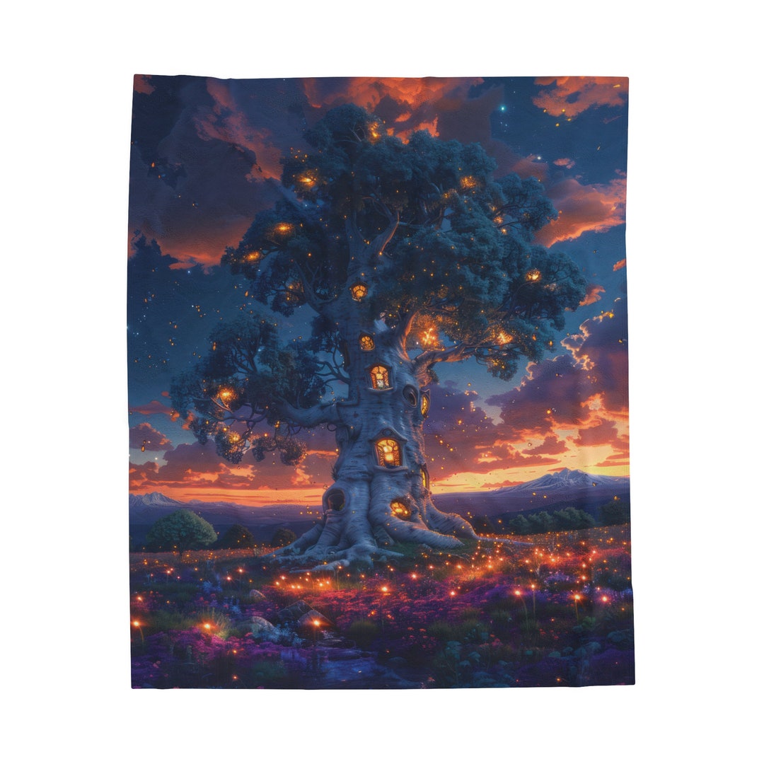 Fairy House Fantasy Tree Velveteen Plush Blanket Sunset Magic Birch ...