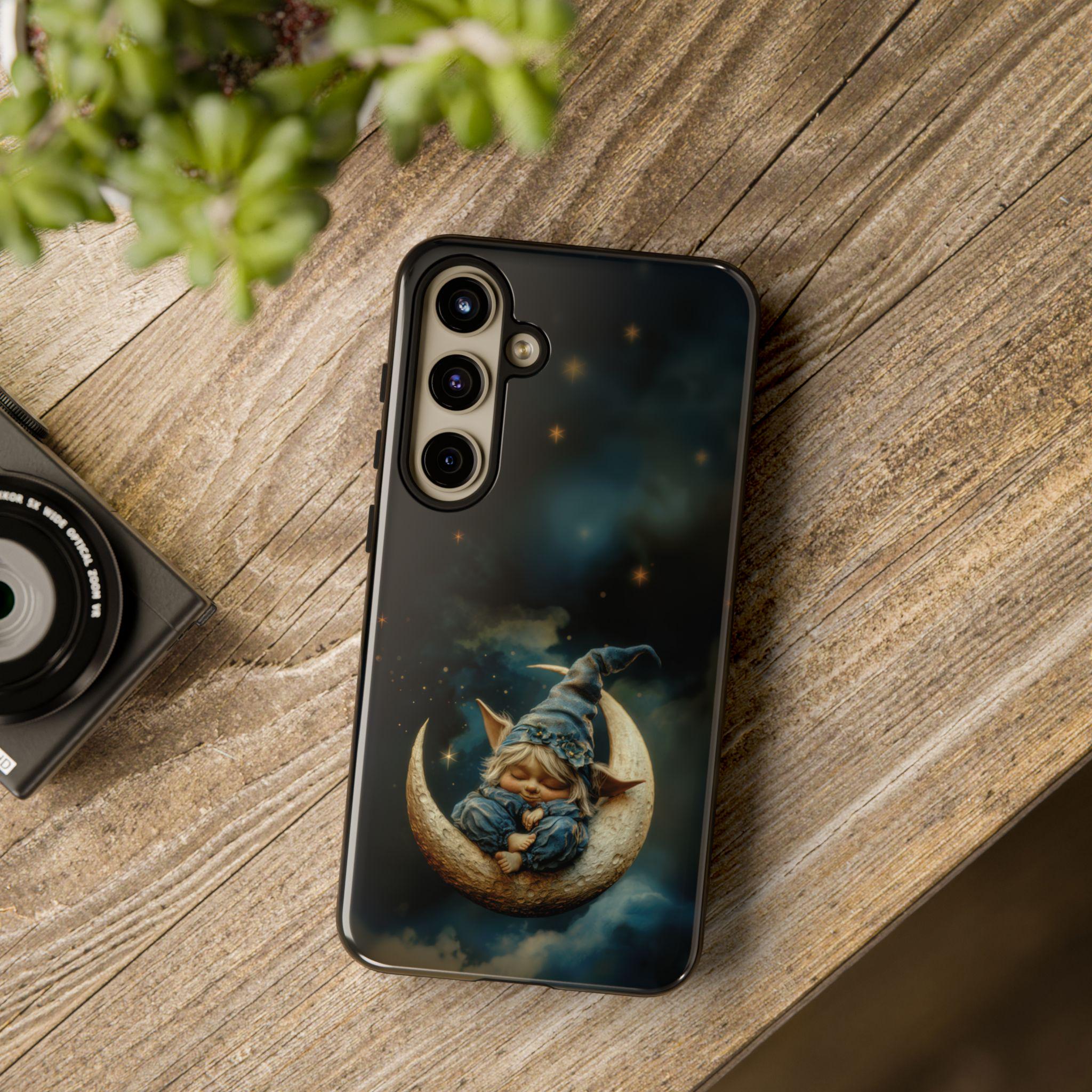 Cute Gnome Sleeping on Moon Phone Case | Fairy Child Gnome Celestial ...