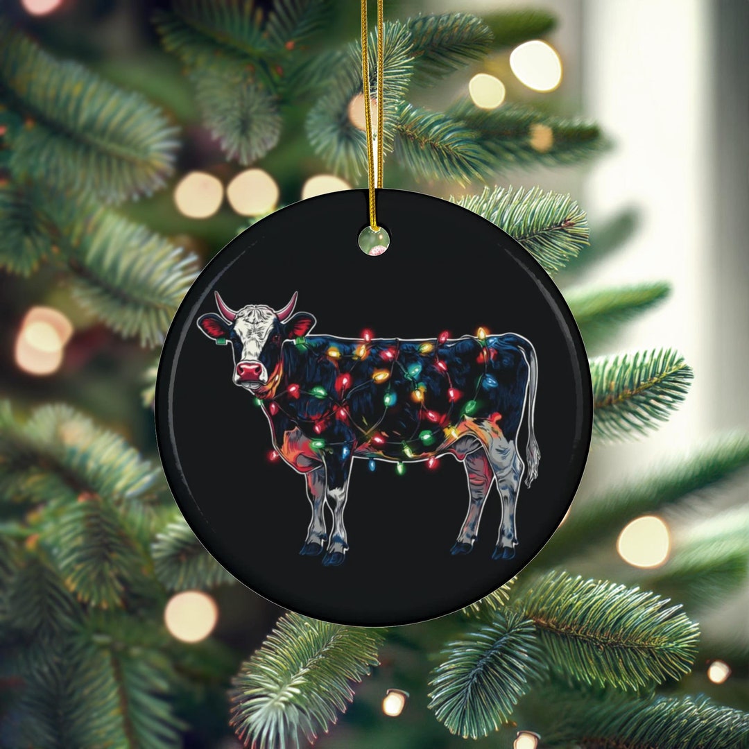 Barnyard Christmas Cow Christmas Ornament | Christmas Lights Cow ...